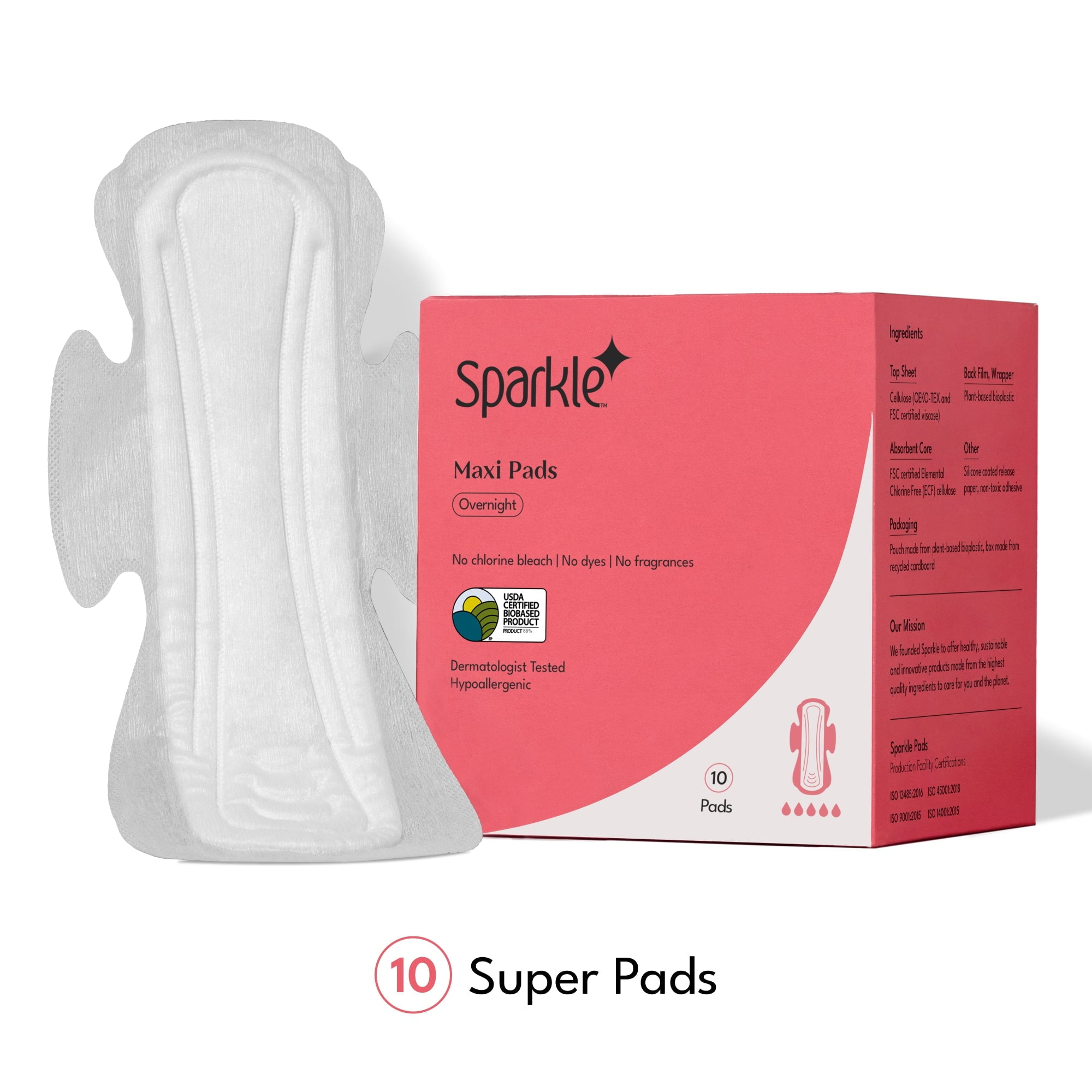 Sparkle Super-Soft Maxi Pads, Plant-Based Ingredients, USDA Certified ...