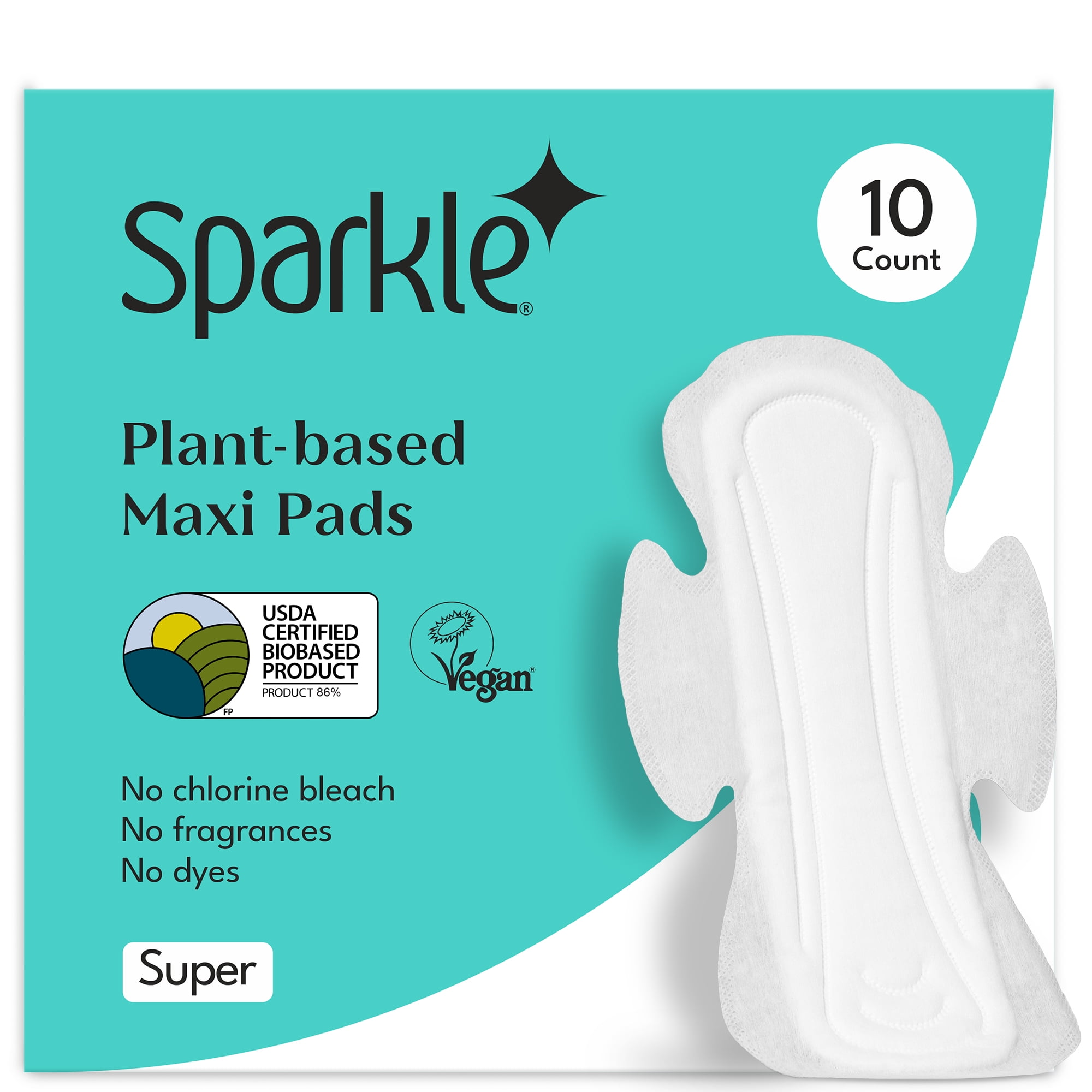 Sparkle Super-Soft Maxi Pads, Plant-based Ingredients, USDA Certified ...