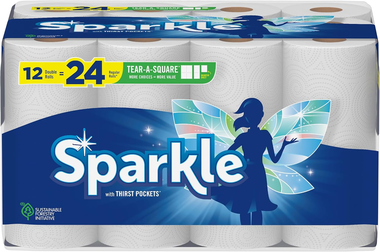 Sparkle Tear-A-Square Paper Towels, 12 Double Rolls, Customizable Sheet ...