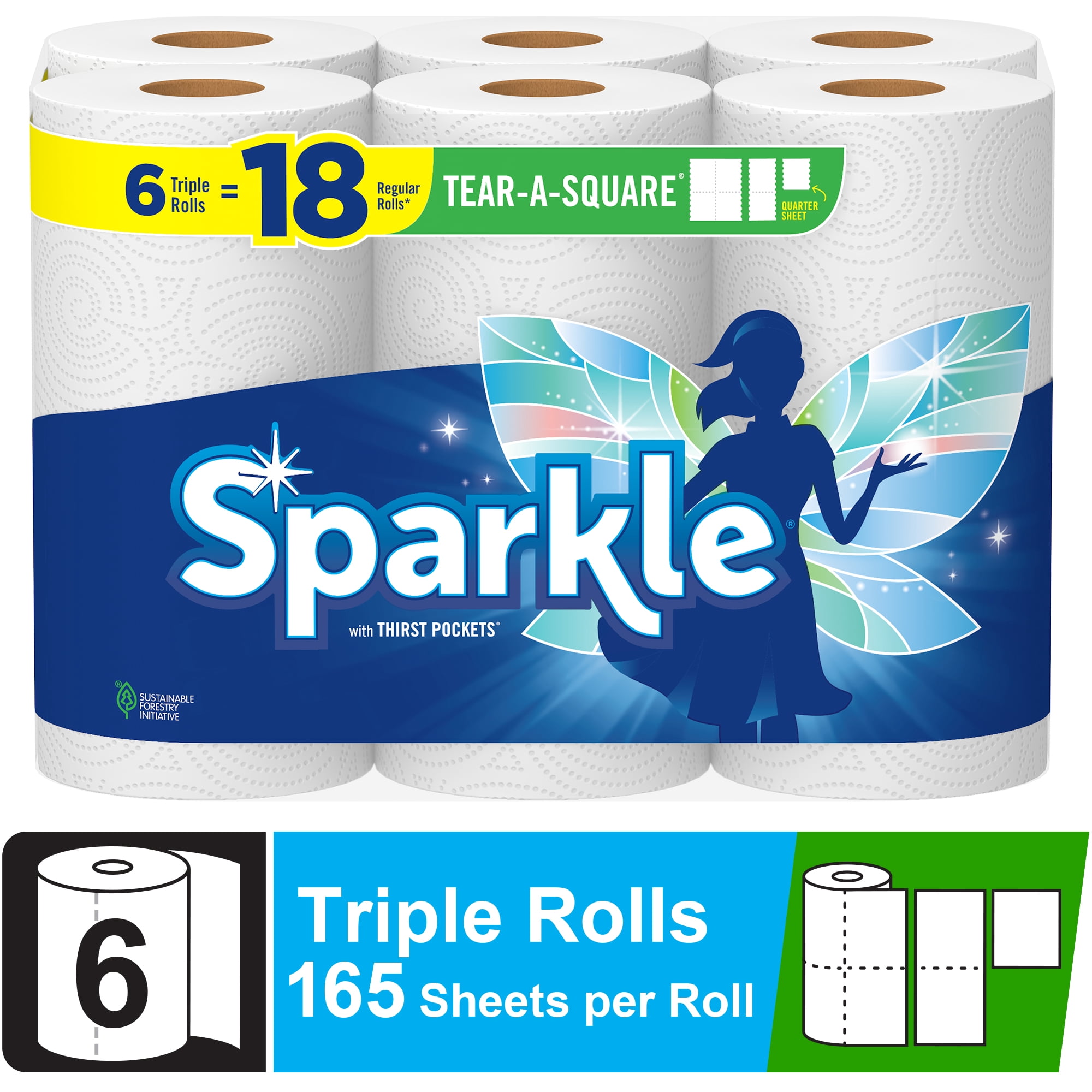 Sparkle Tear-a-Square Paper Towels, 6 Triple Rolls - Walmart.com
