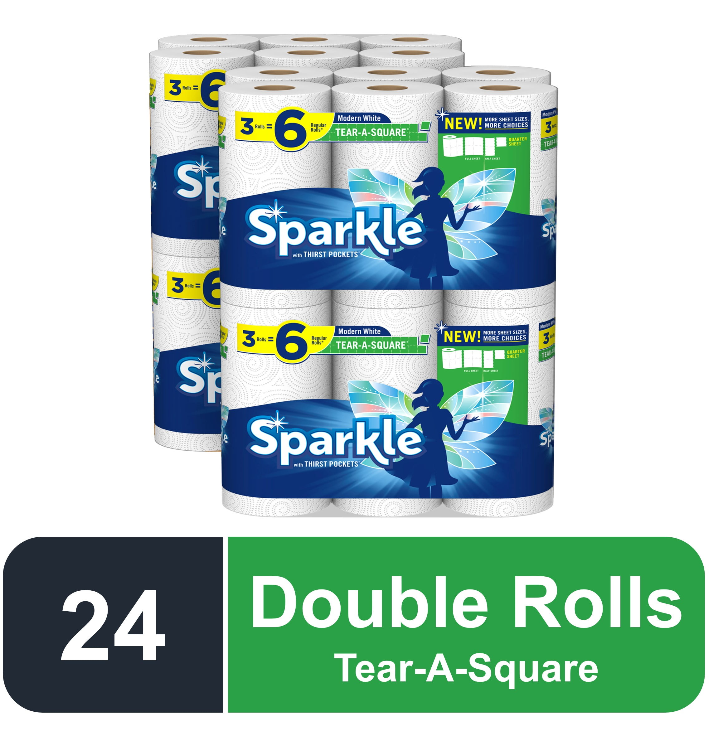 Sparkle Tear-A-Square 2-Ply Paper Towels, 24 Double Rolls, 3 Sheet Size ...