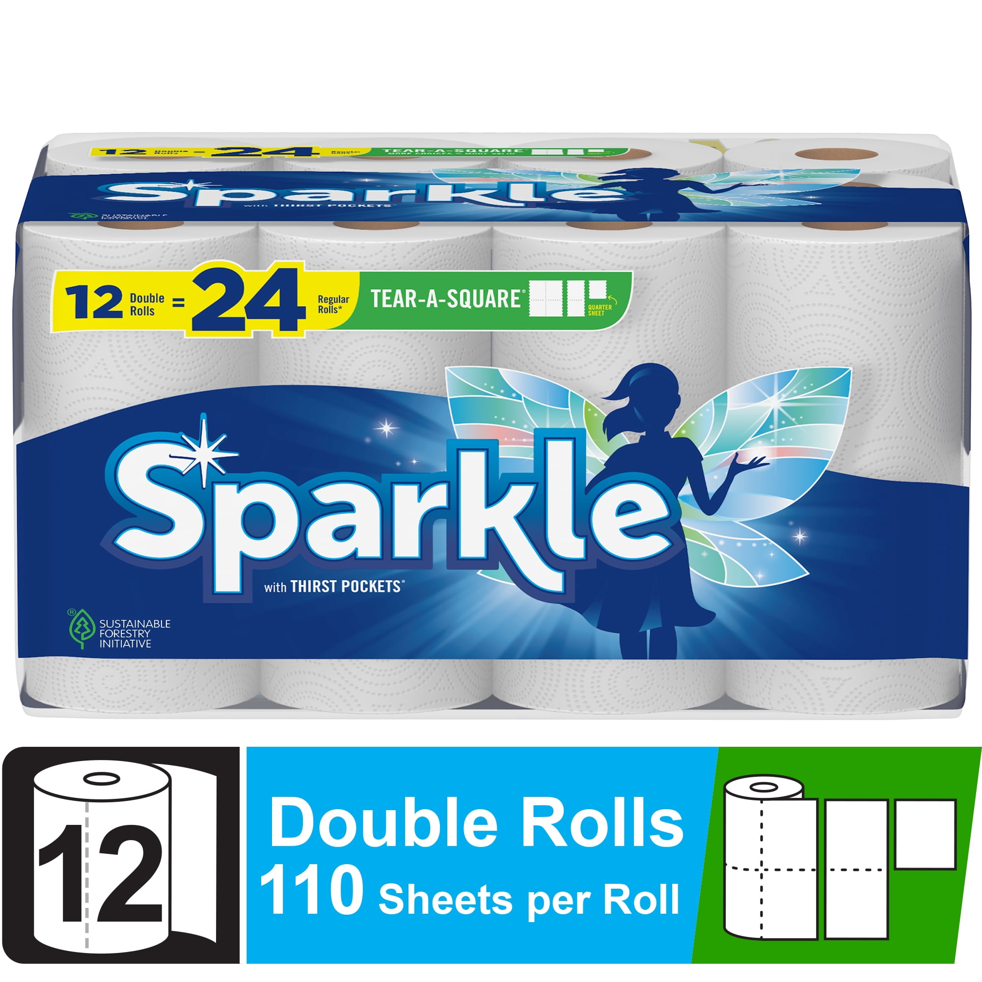 Sparkle Towels Tear-A-Square Paper Towels 12 Double Rolls 2-Ply 110 ...