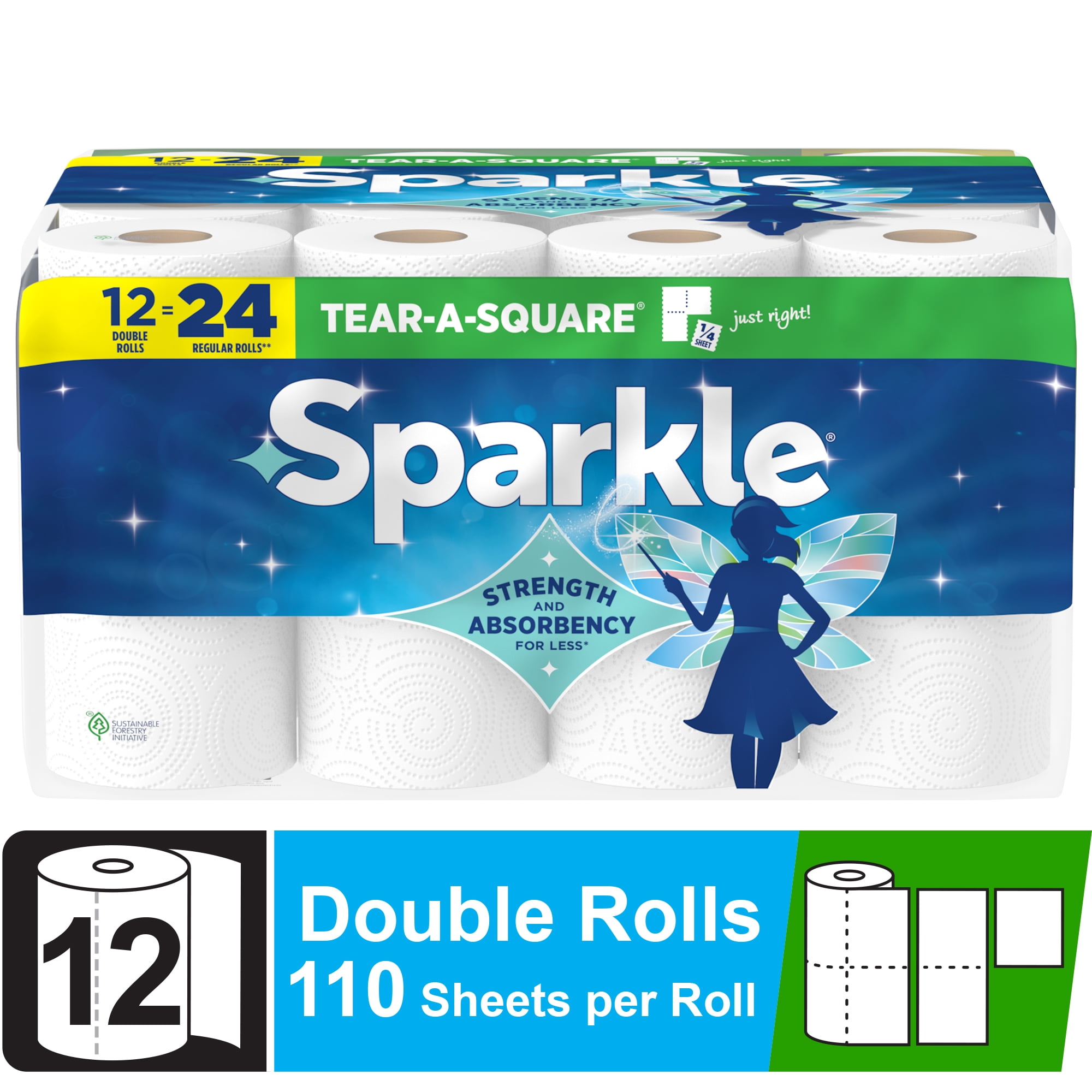 Sparkle Towels Tear-A-Square Paper Towels 12 Double Rolls 2-Ply 110 ...