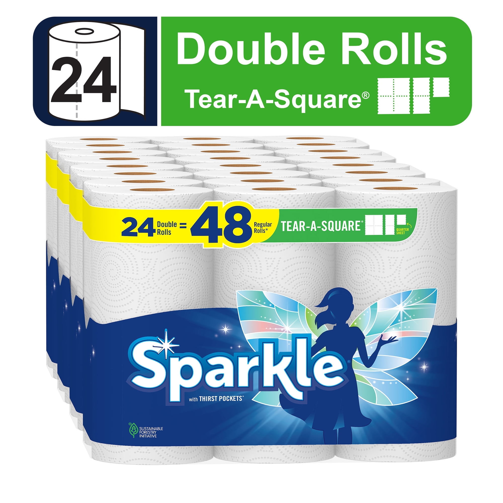 Sparkle Tear-a-Square Paper Towels, 24 Double Rolls, White ...