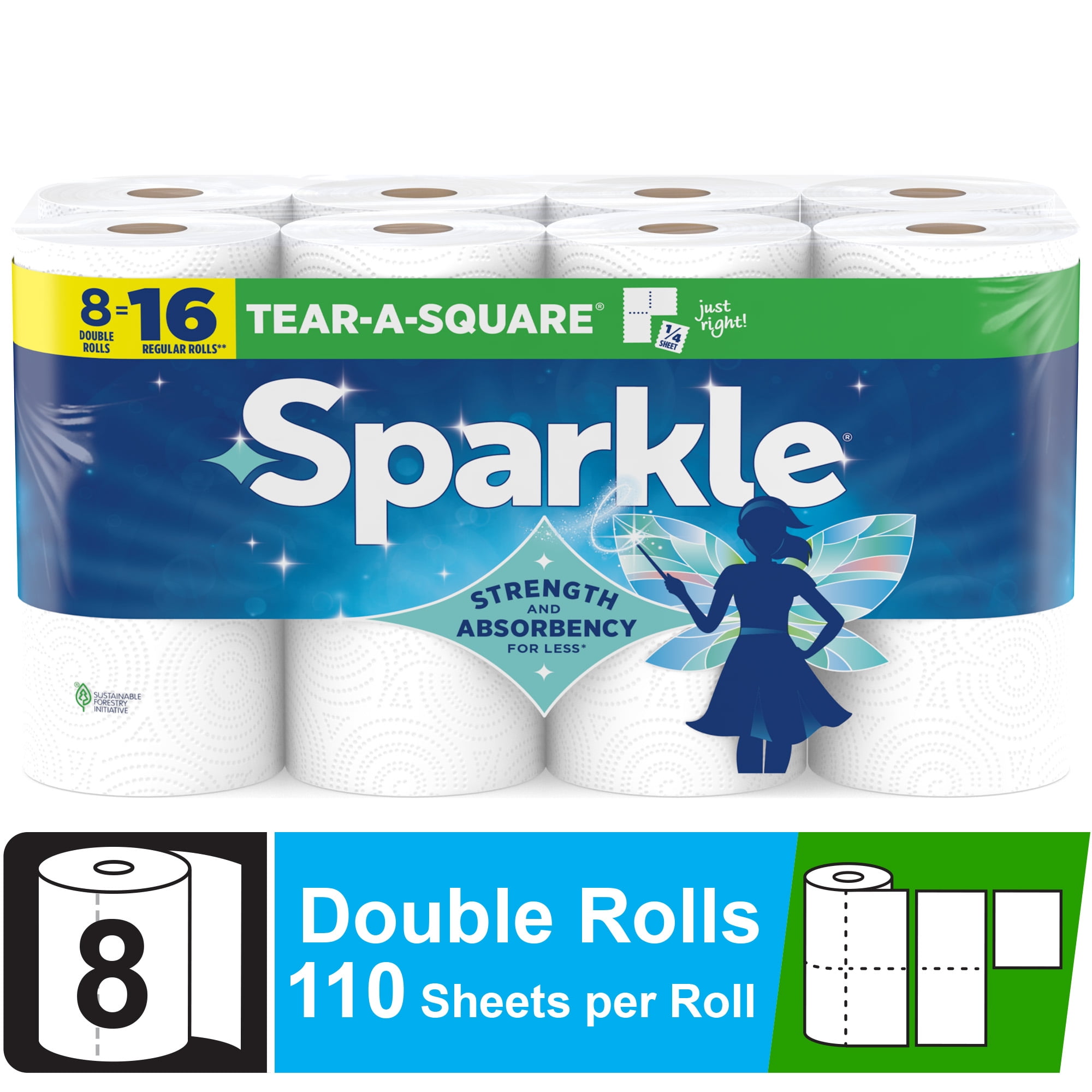 Sparkle Tear-A-Square Paper Towels, 8 Double Rolls, 110 Sheets per Roll ...