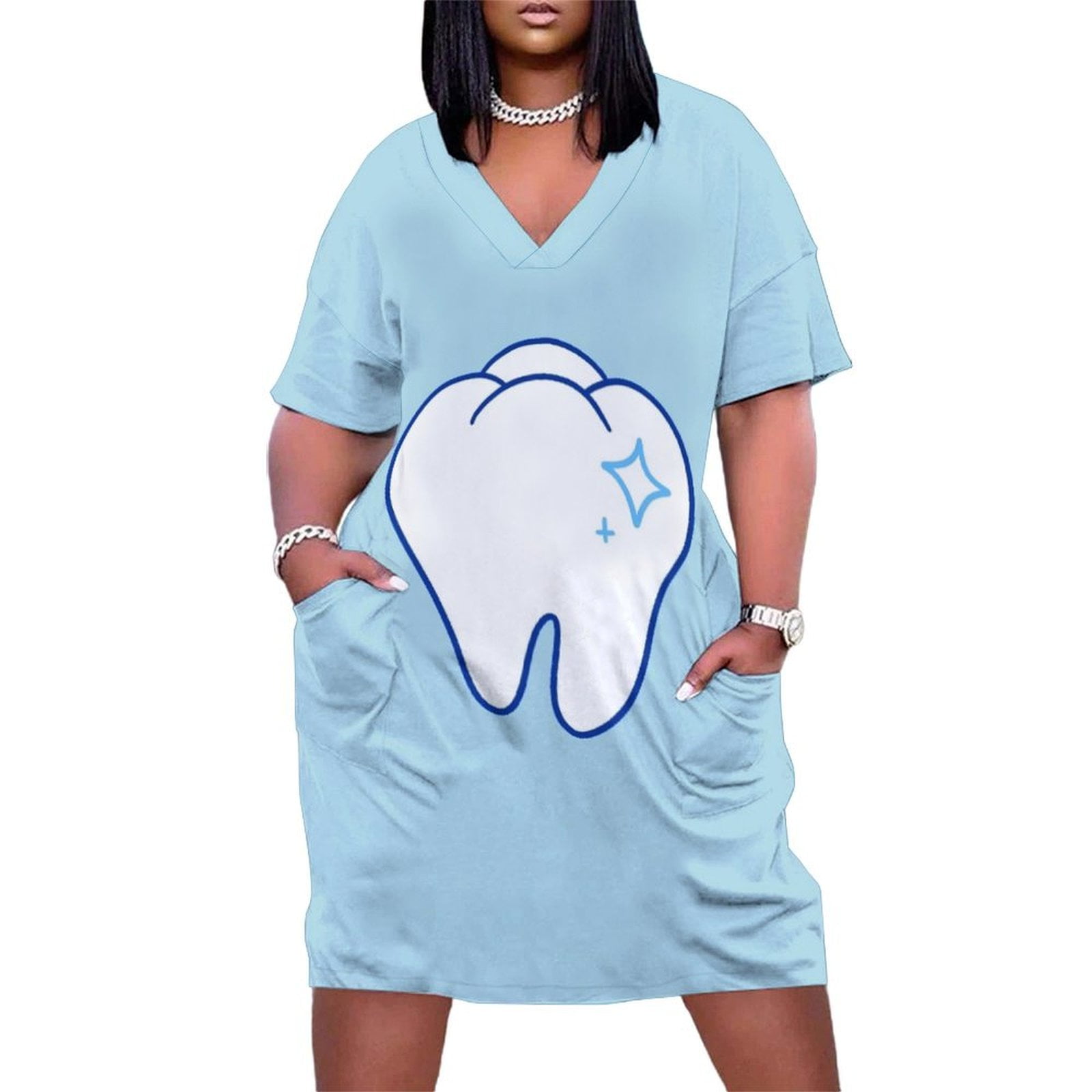 Sparkle Tooth Loose Pocket Dress womens clothing african dresses for ...