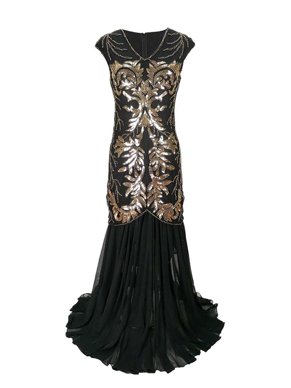 Sparkle Vintage Sequin Beaded Chiffon 1920S Long Flapper Dress ...