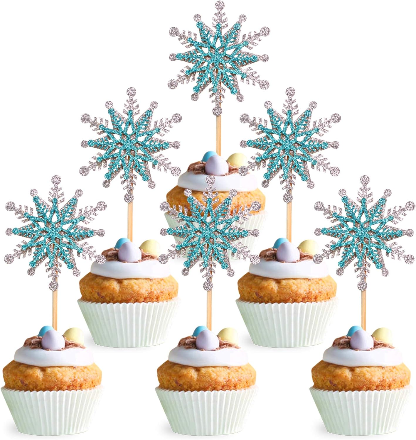 Sparkle up your Winter Celebrations with 24 Silver Blue Snowflake ...