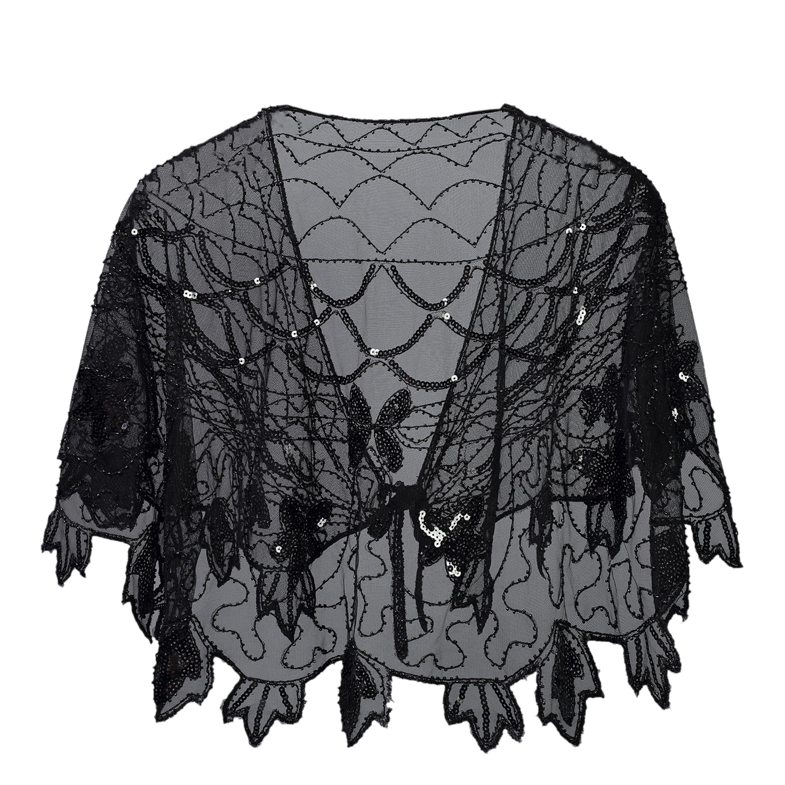 Sparkle Women'S Fancy Flapper Sequin Shawl Cape Front Tie Wrap?Cardigan ...