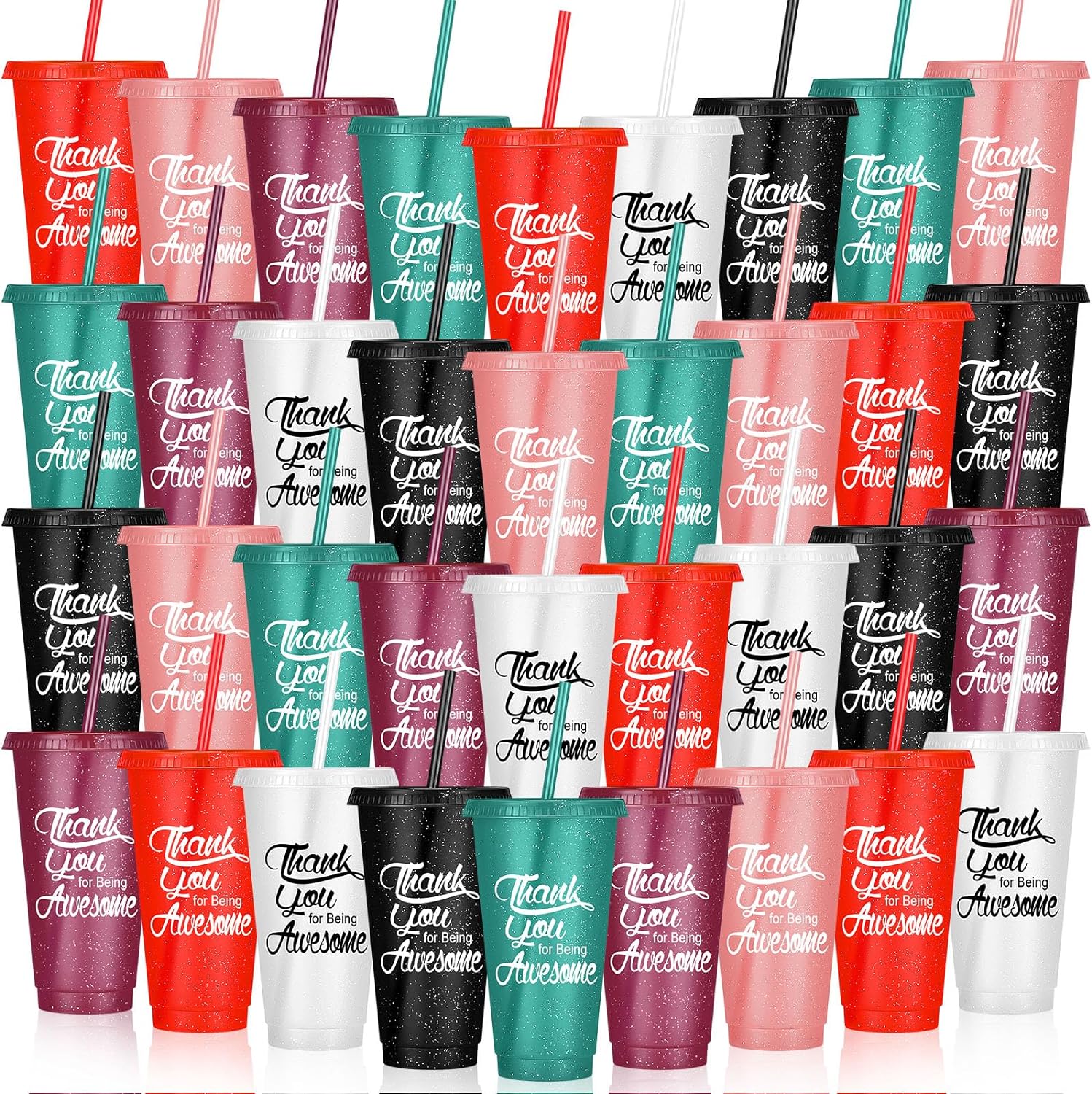 Sparkle and Sip in Style - Glitter Plastic Cups with Lids and Straws ...