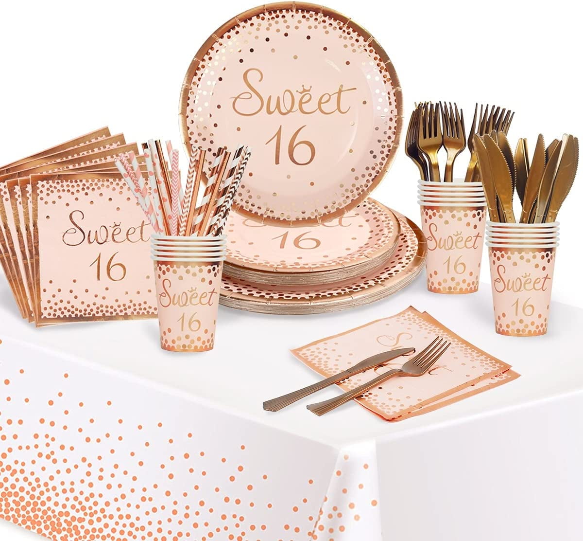 Walmart Sweet 16 Celebration Decoration Set: Paper Plates, Cups, Forks ...