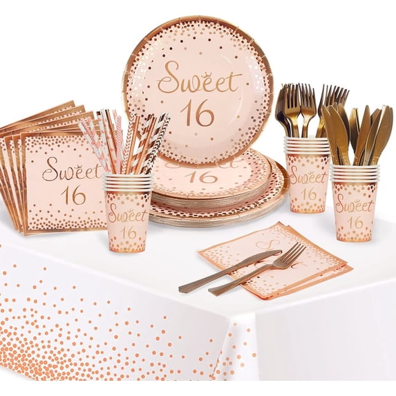 Walmart Sweet 16 Celebration Decoration Set: Paper Plates, Cups, Forks ...