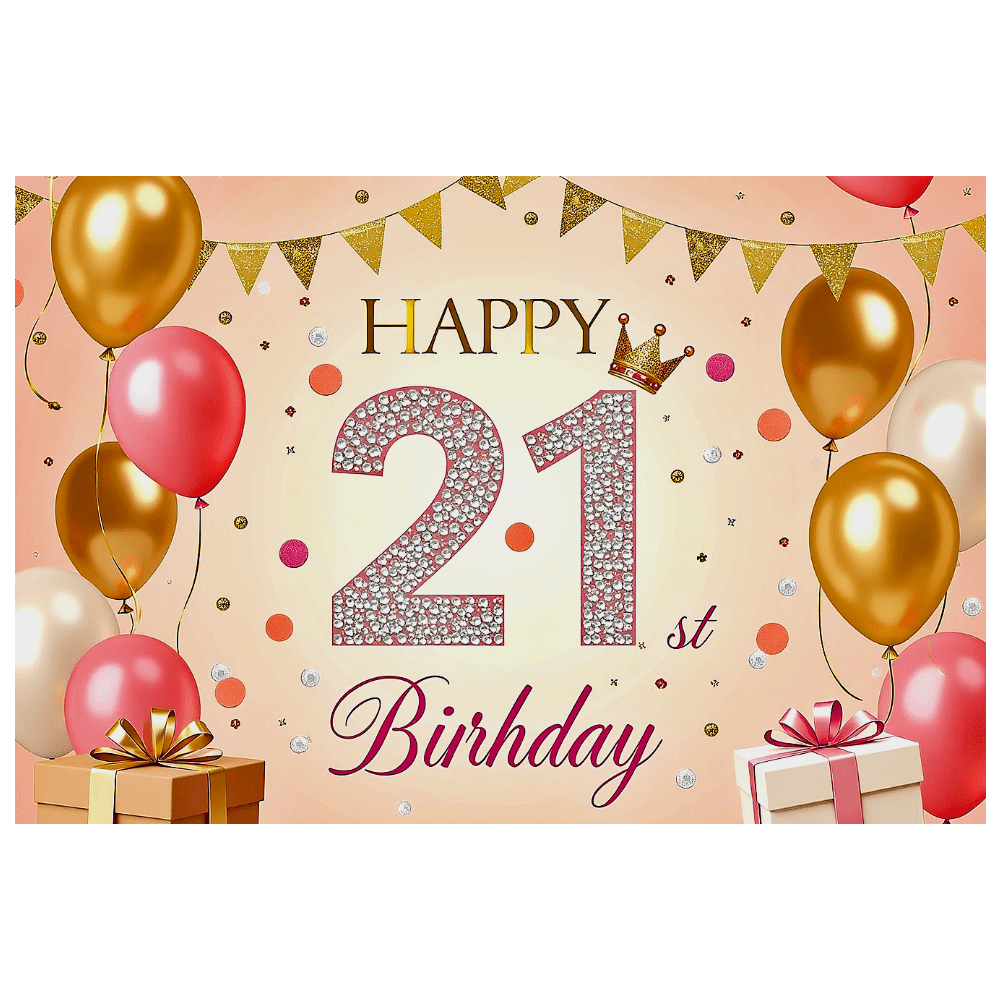 Sparkling 21st Birthday Backdrop Banner with Crown Design, Glittery ...