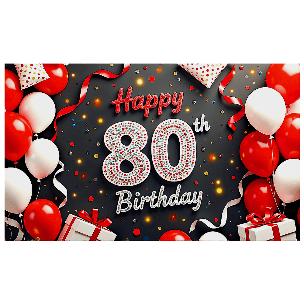 Sparkling 80th Birthday Banner Backdrop, Decorated with Glittery ...