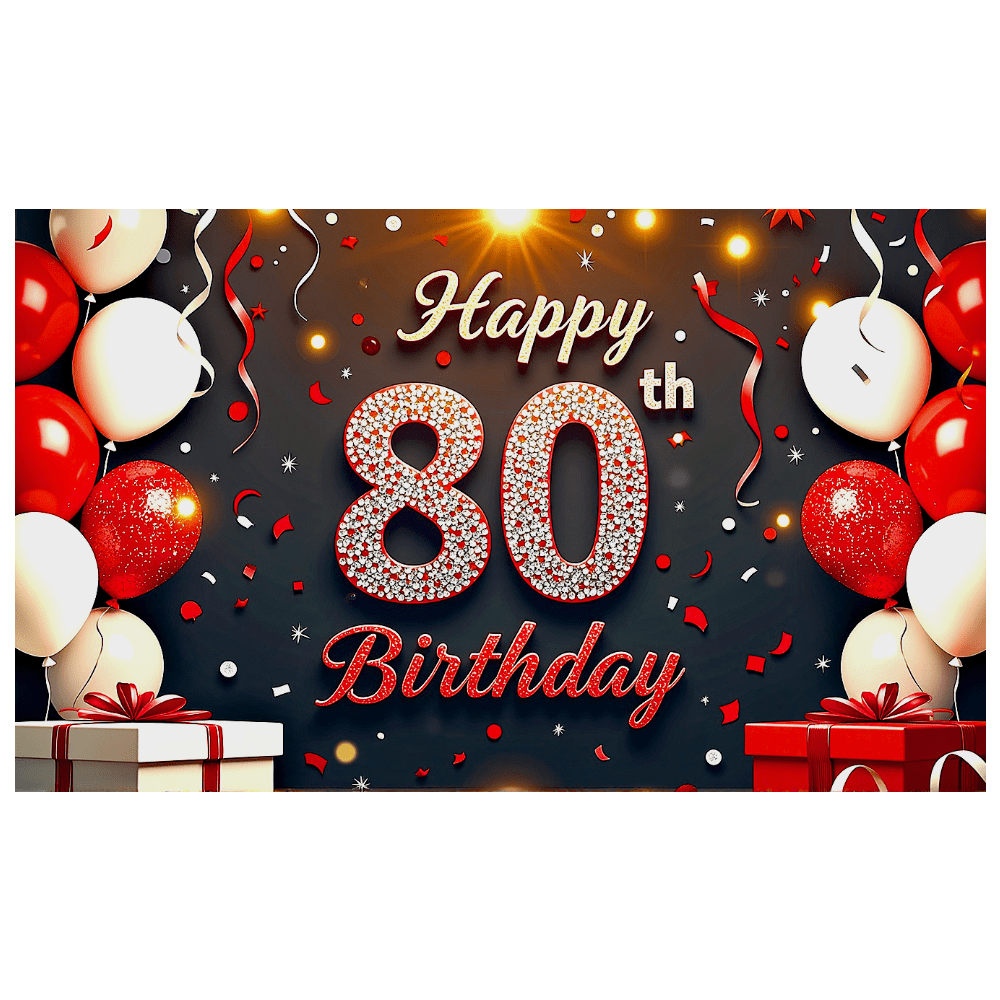 Sparkling 80th Birthday Banner Backdrop, Decorated with Glittery ...