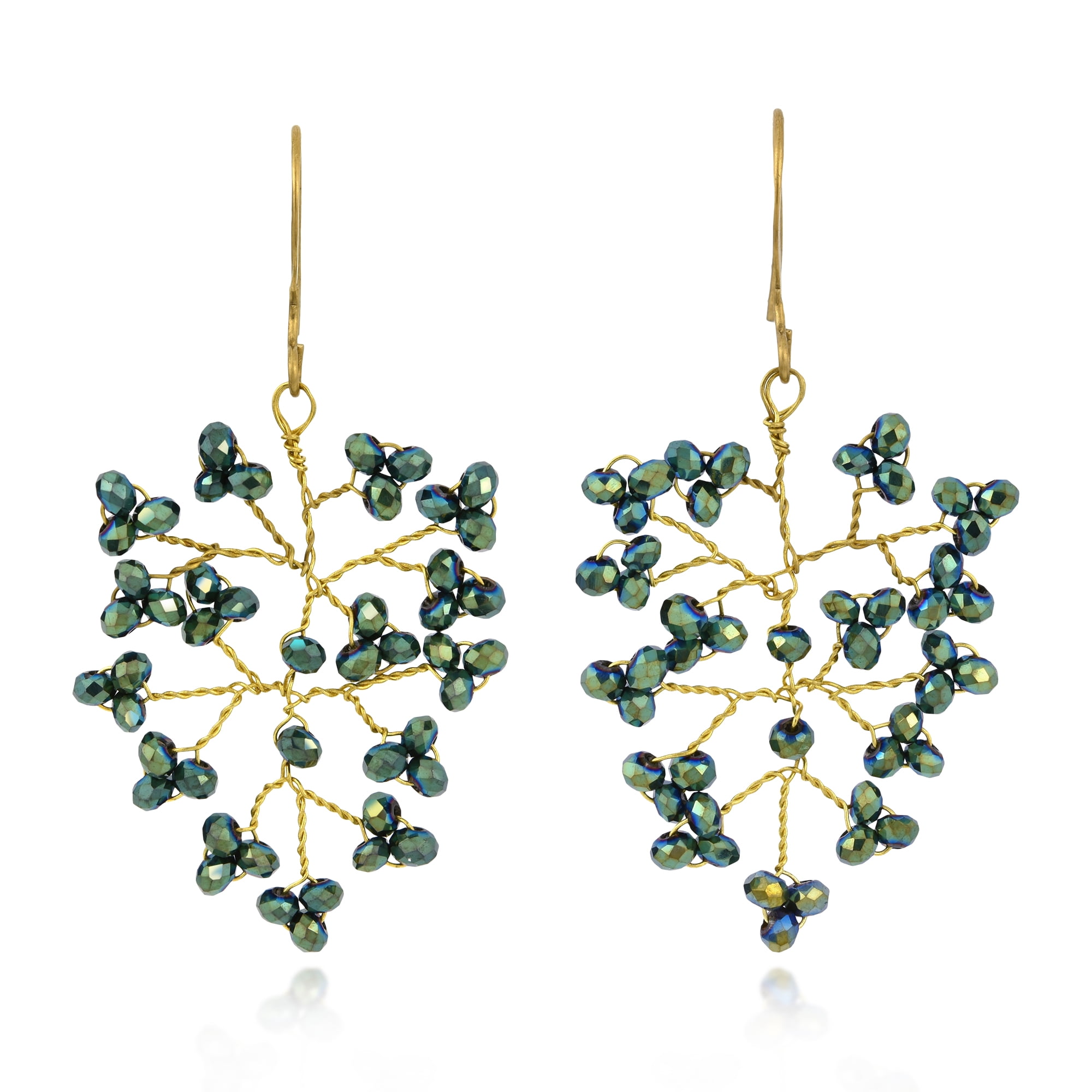 Sparkling Berry Clusters of Green Crystal on Brass Wire Dangle Earrings ...