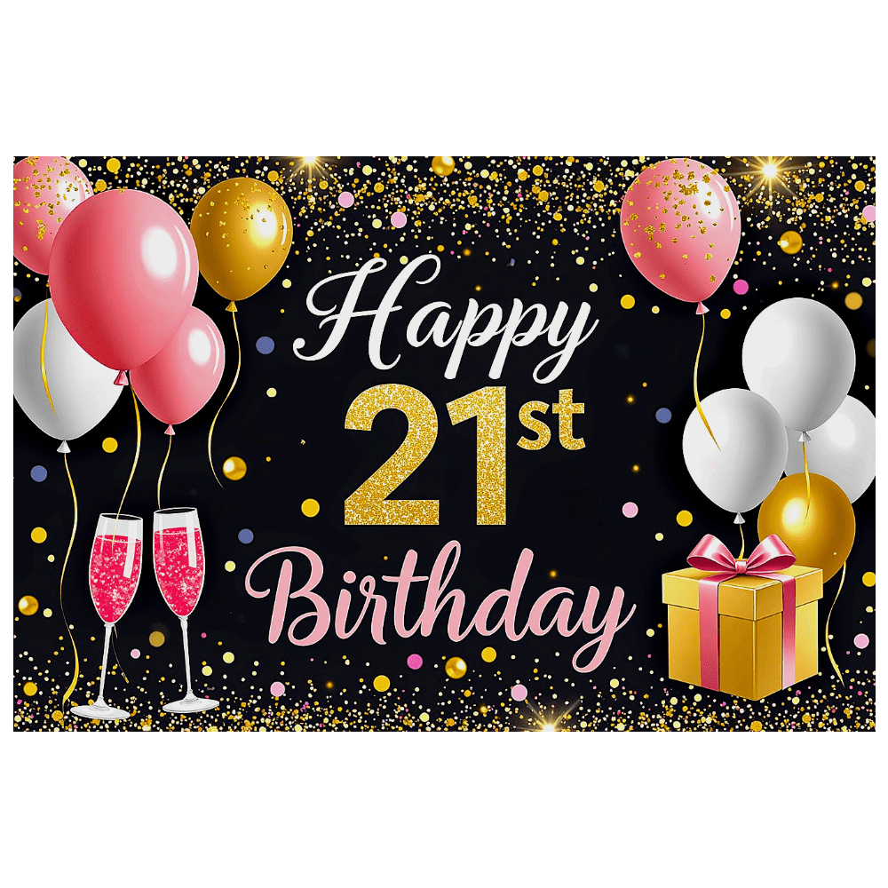 Sparkling Black Background Happy 21st Birthday Banner with Balloons ...
