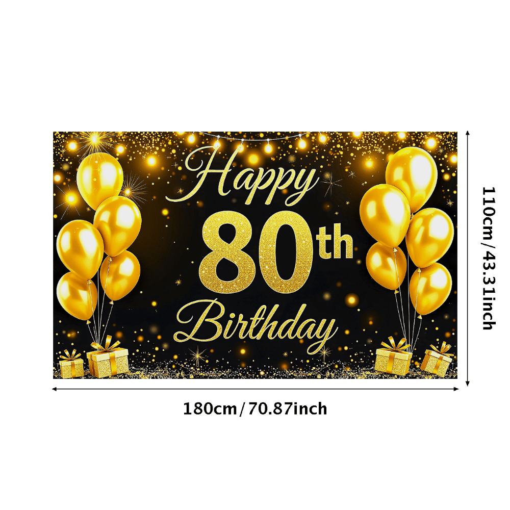 Sparkling Black Background Happy 80th Birthday Banner with Golden ...