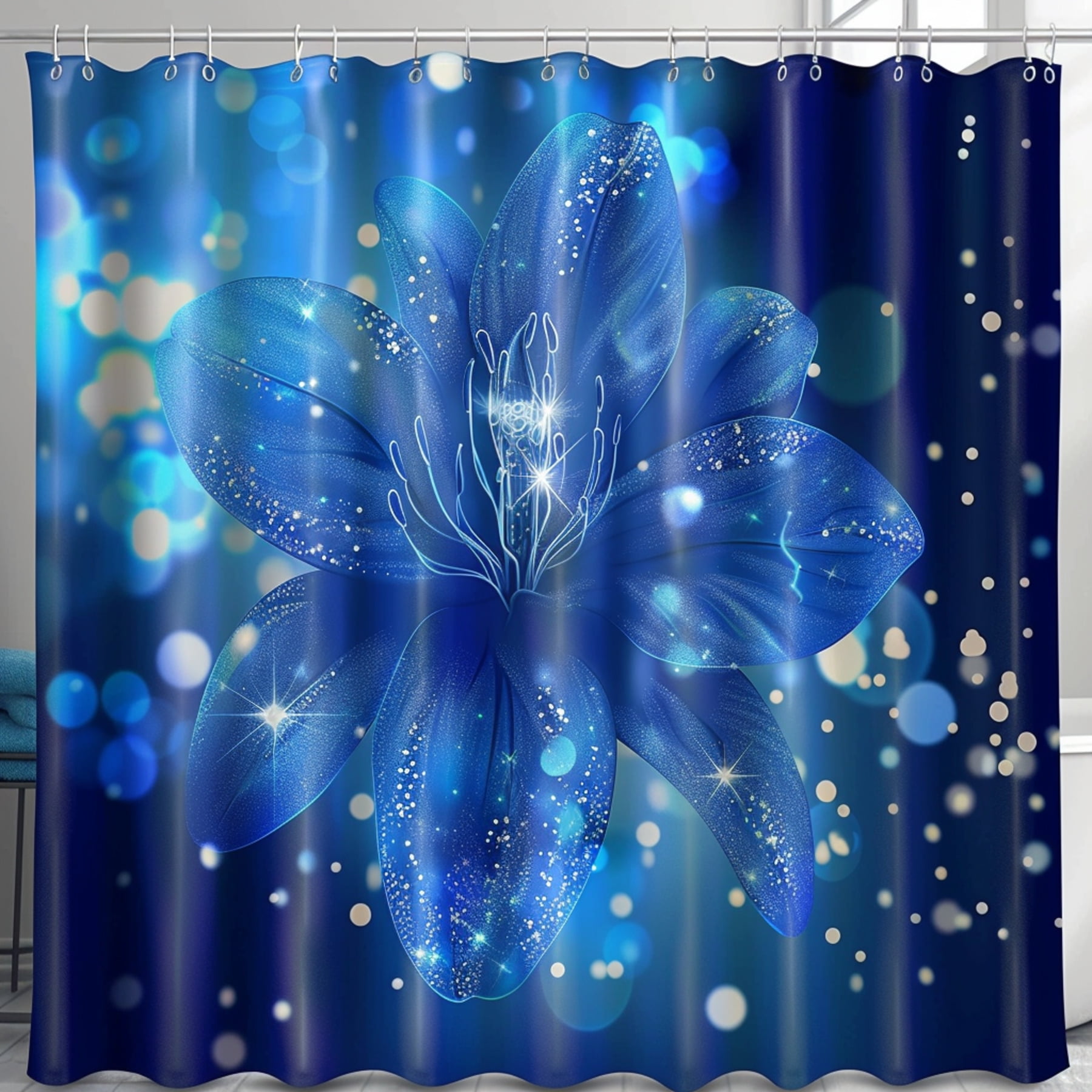 Sparkling Blue Floral Shower Curtain Transform Your Bathroom With