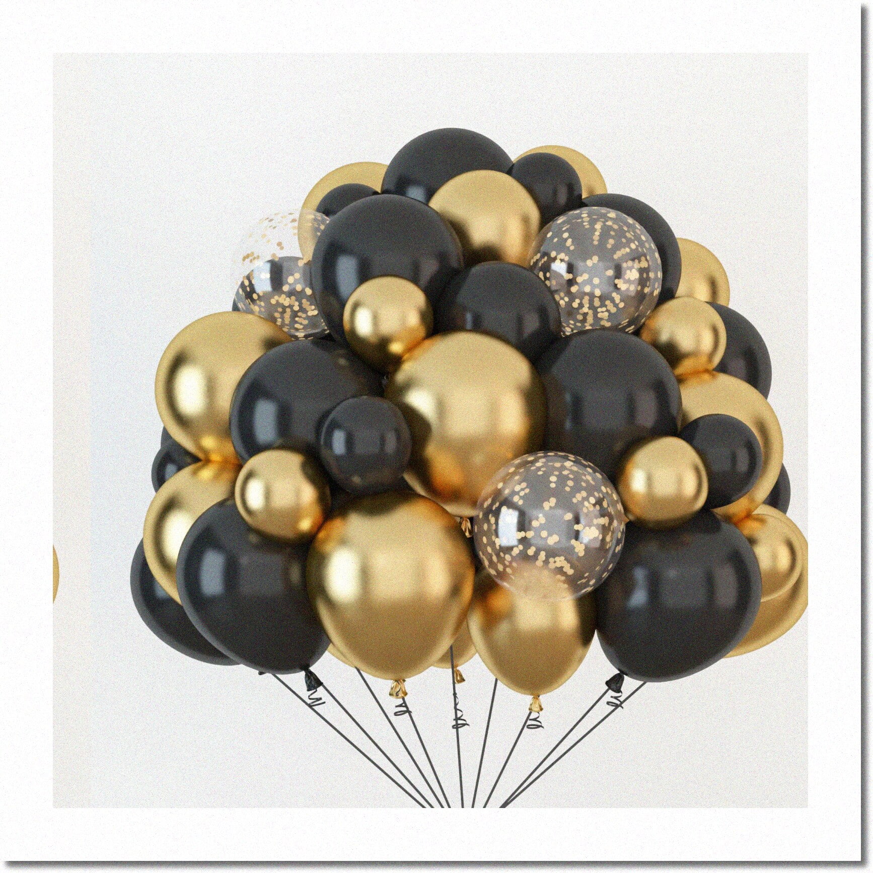 Sparkling Celebration Balloon Set - 48 PCS Black, Gold & Confetti Latex ...