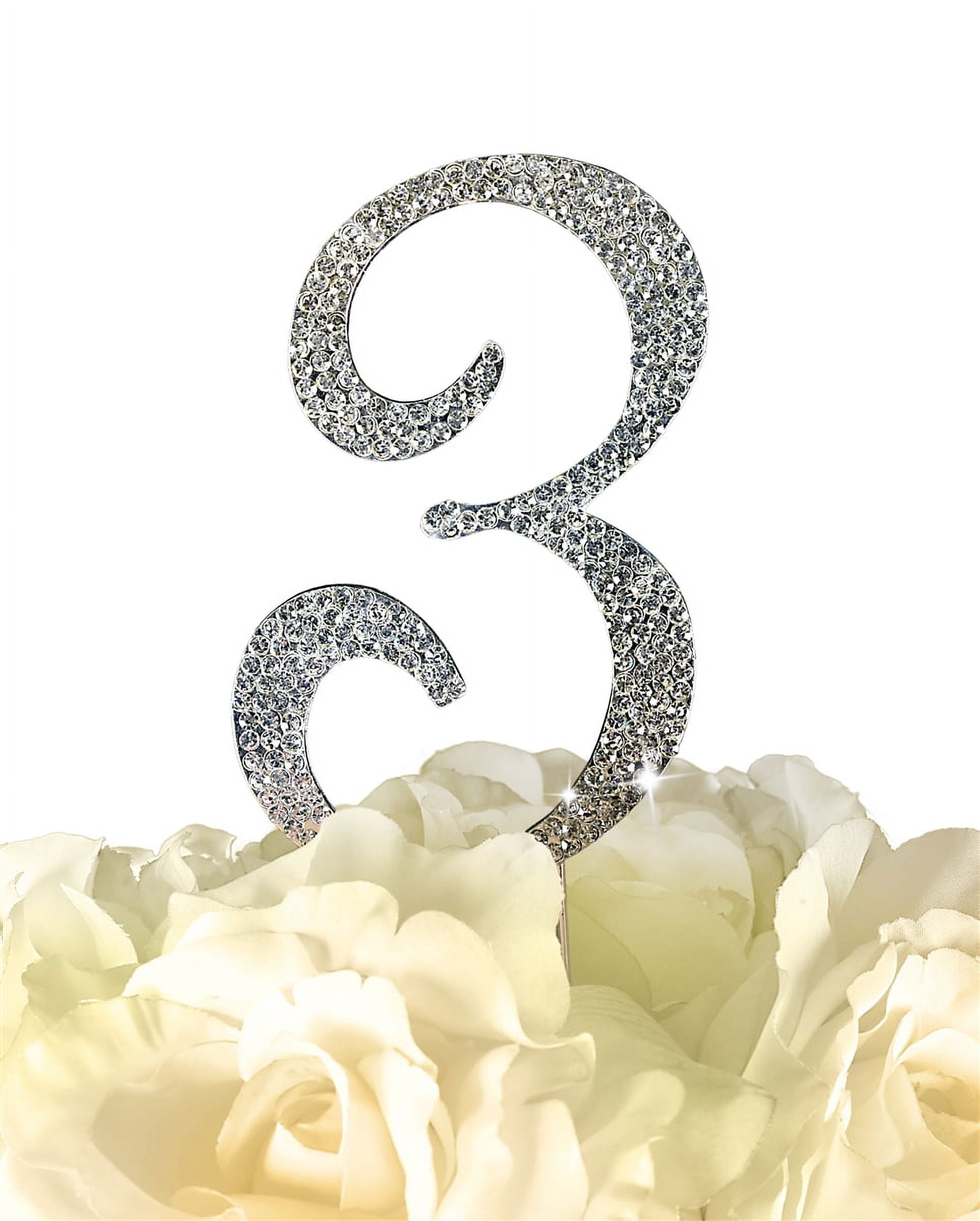 Sparkling Collection Monogram Cake Topper - Number 3 - Silver - Walmart.com