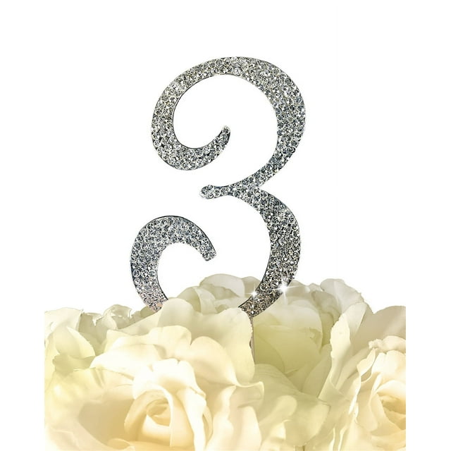 Sparkling Collection Monogram Cake Topper - Number 3 - Silver - Walmart.com