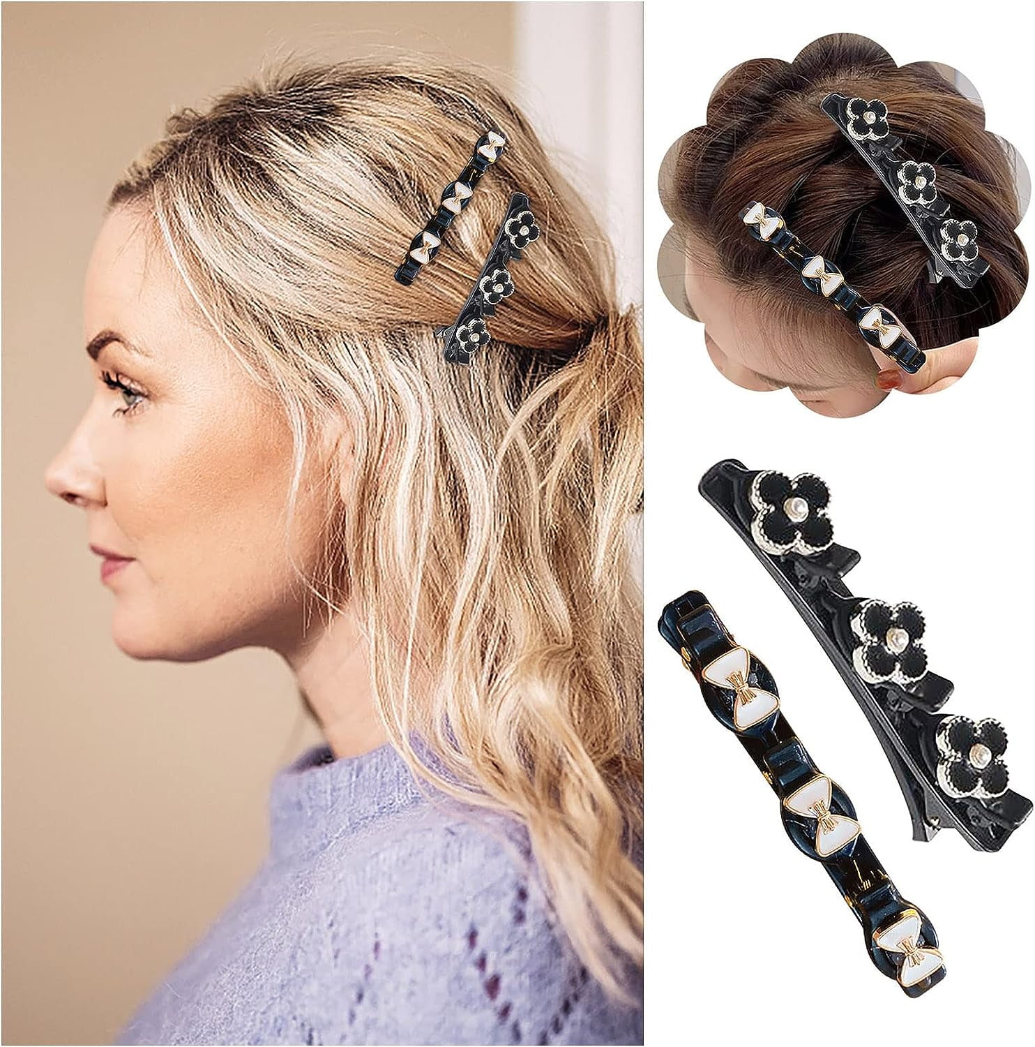 Sparkling Crystal Braided Hair Clips, Double Layer Braided Hair Clip ...