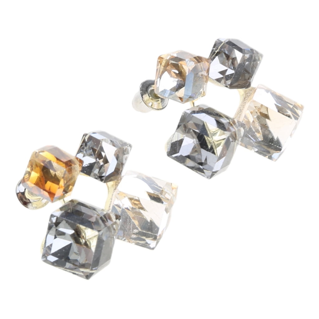 Sparkling Crystal Cube Earrings Stereoscopic Square Ear Studs Jewelry ...
