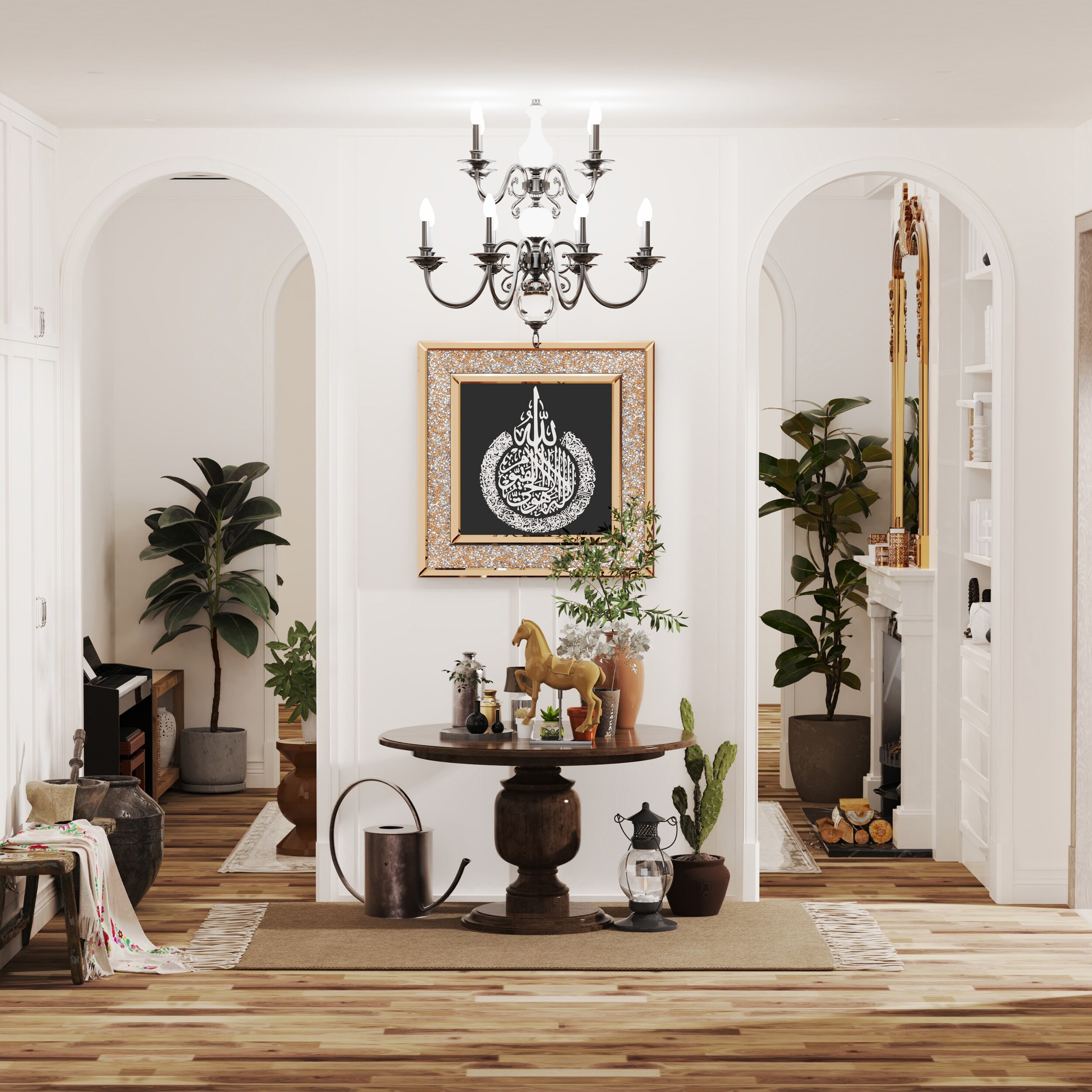 Sparkling Crystal Diamond Glass Mirror Islamic Quran Art Wall Decor ...