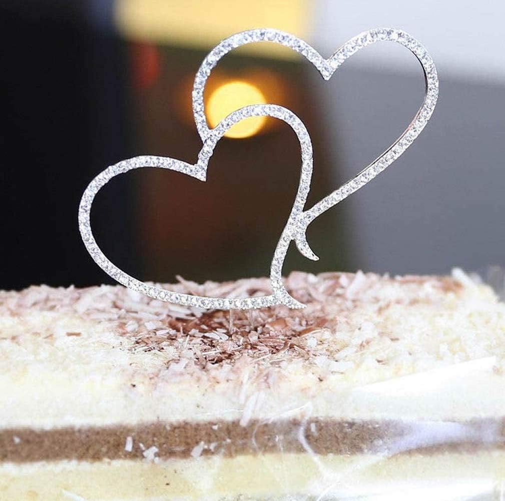 Sparkling Crystal Rhinestones Double Love Heart Shaped Cake Toppers ...