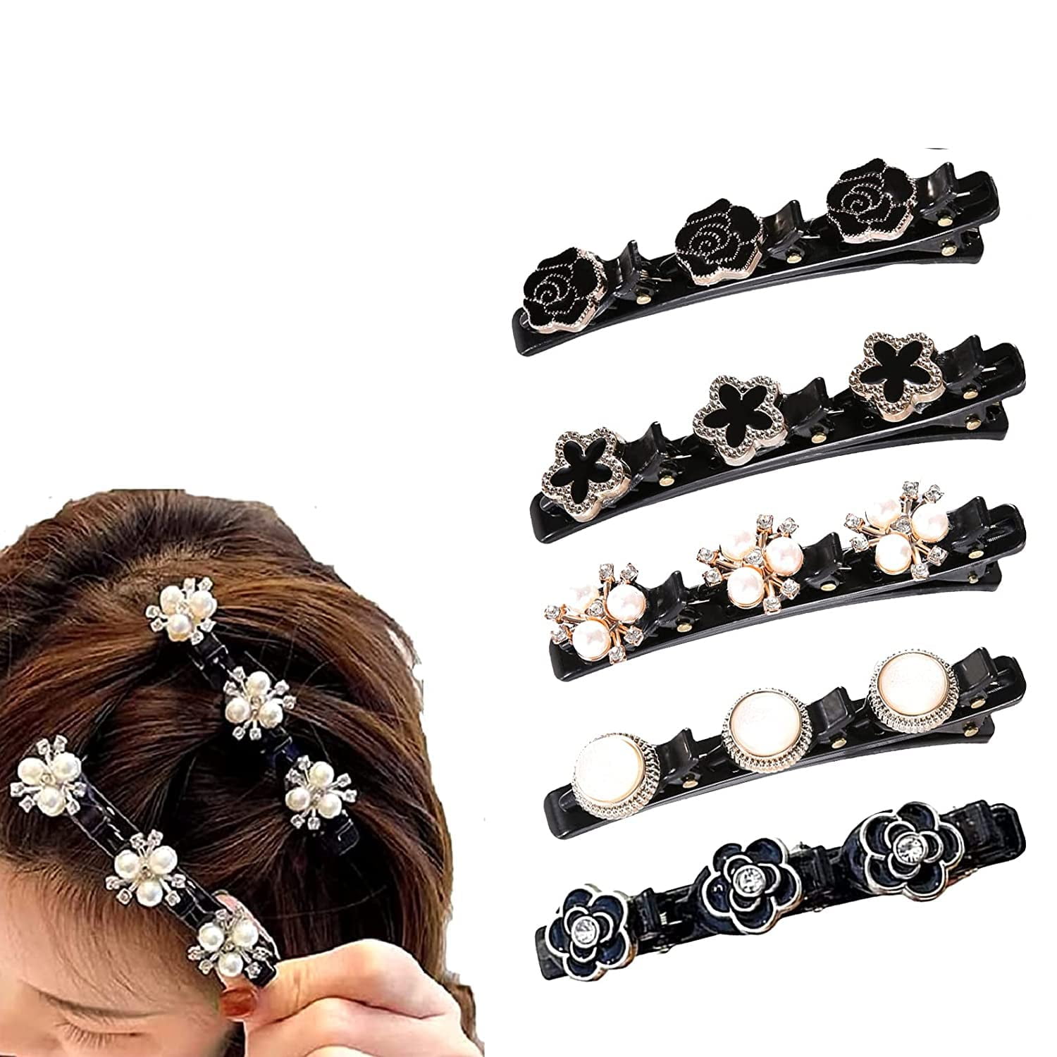 Sparkling Crystal Stone Braided Hair Clips, 3 Small Clips, Multi Clip ...