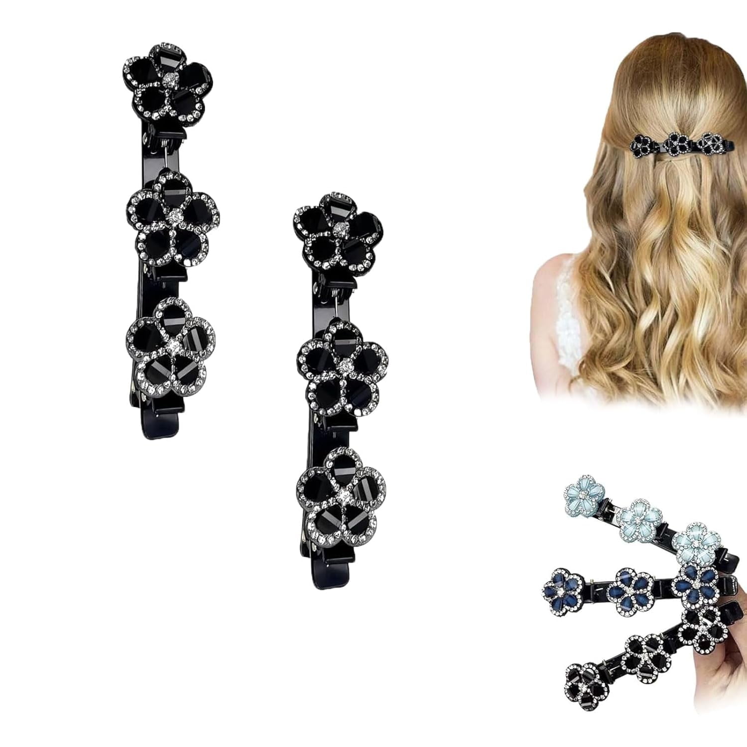 Sparkling Crystal Stone Braided Hair Clips, Double Layer Braided ...