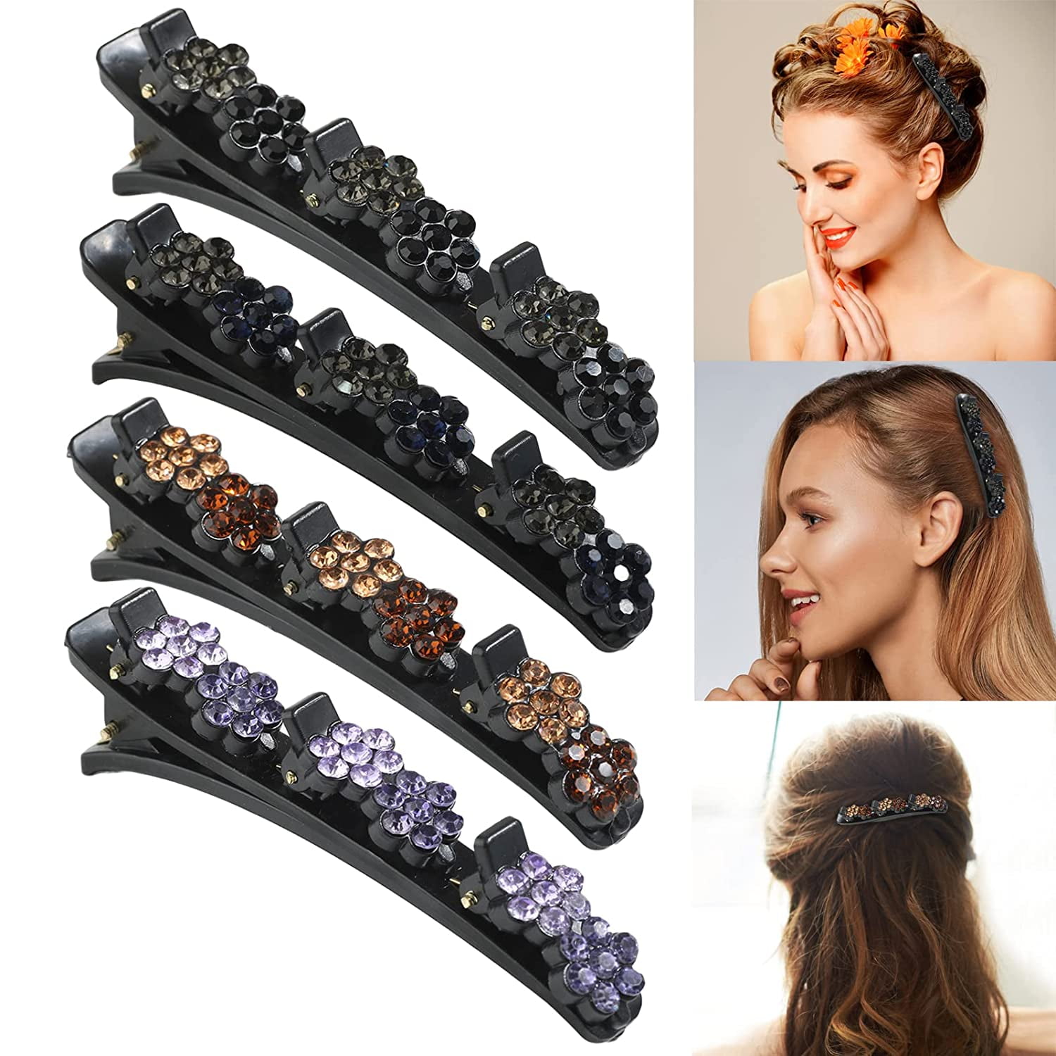 Sparkling Crystal Stone Braided Hair Clips,Lucky Crystal Stone Double ...