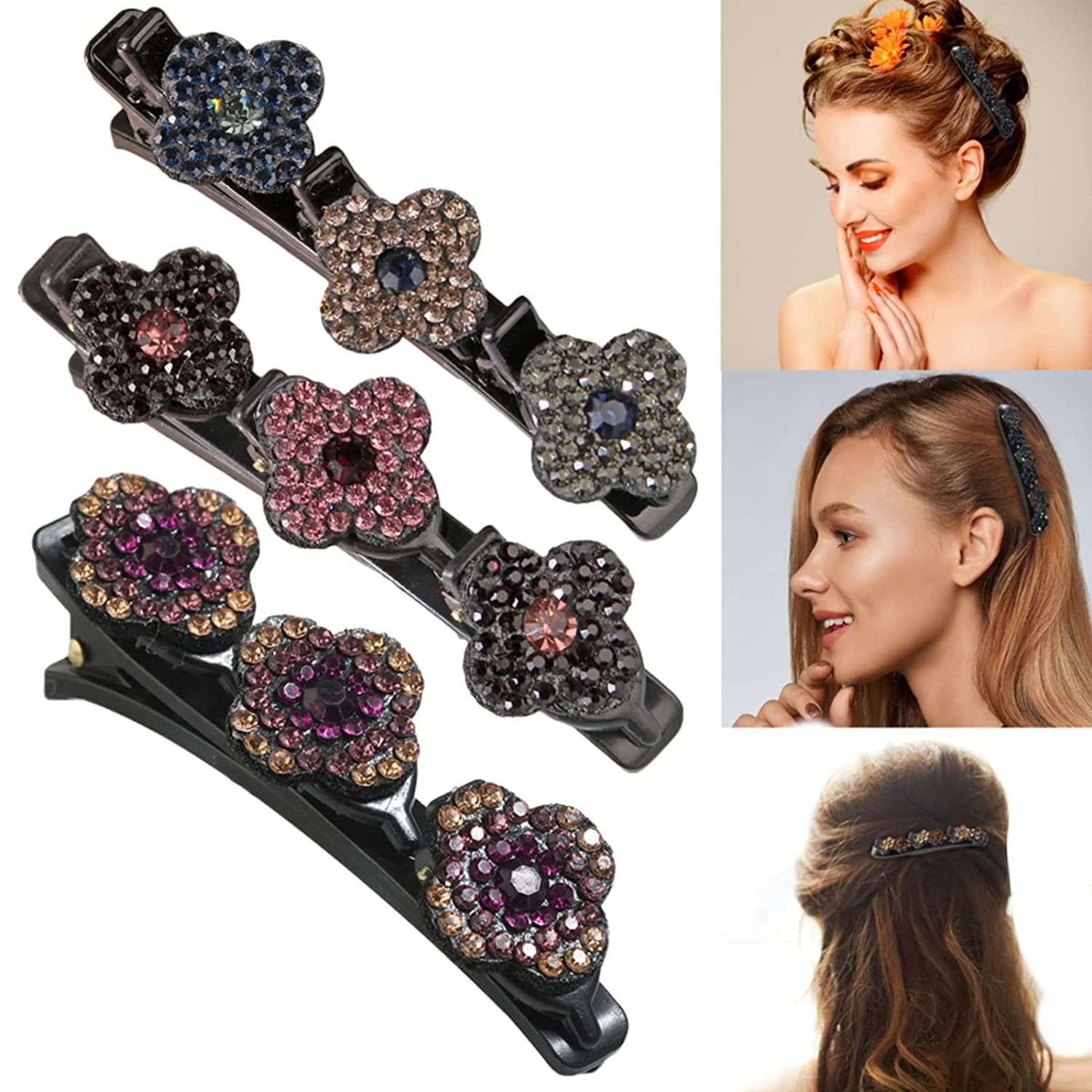 Sparkling Crystal Stone Braided Hair Clips,Lucky Crystal Stone Double ...