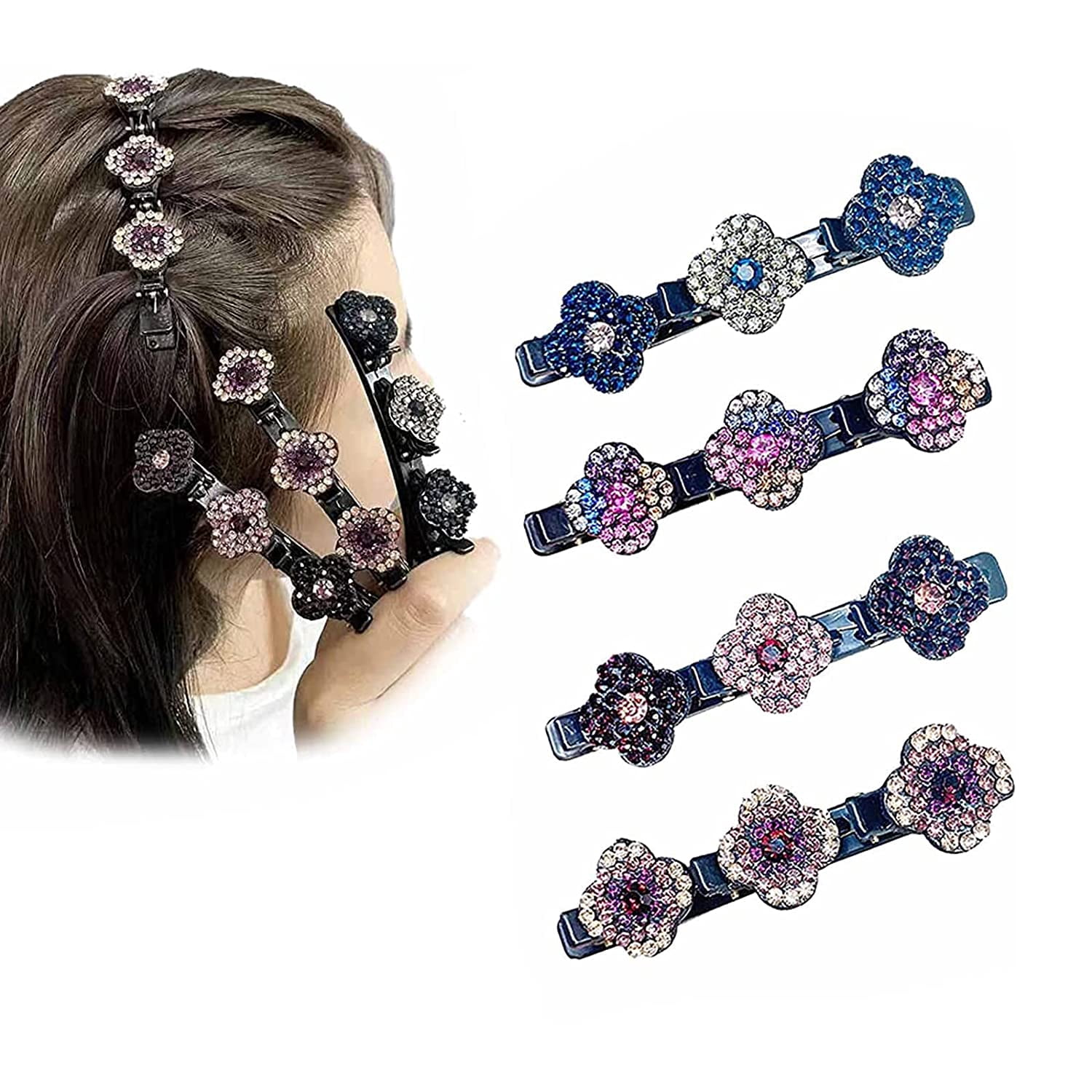 Sparkling Crystal Stone Braided Hair Clips Party Favors Satin Fabric ...