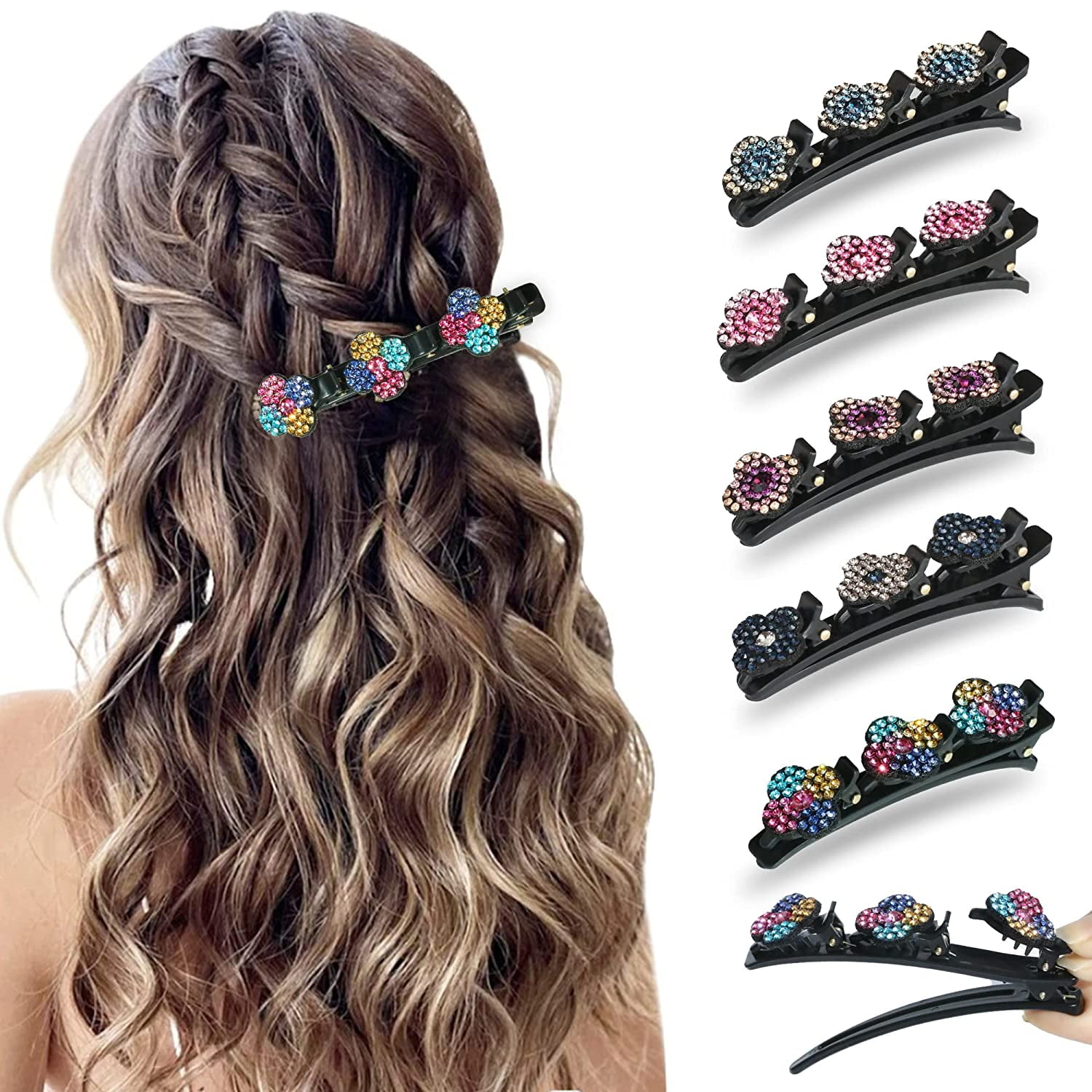 Sparkling Crystal Stone Braided Hair Clips,Rhinestone Hair Clips for ...