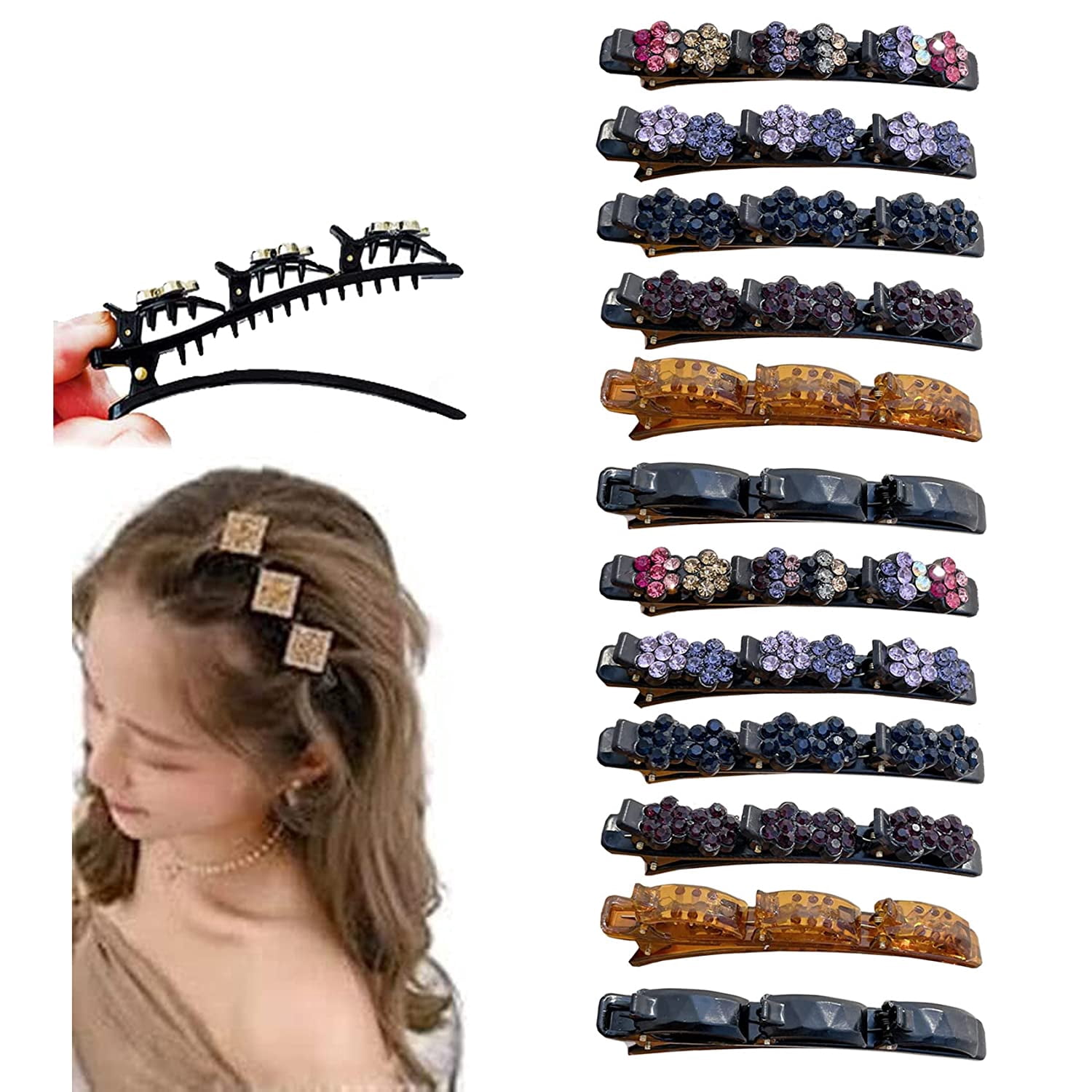 Sparkling Crystal Stone Braided Hair Clips, Satin Fabric Hair Bands ...