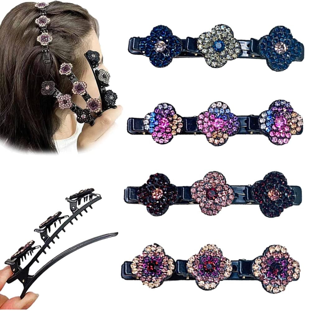 Sparkling Crystal Stone Braided Hair Clips, Satin Fabric Hair Bands ...