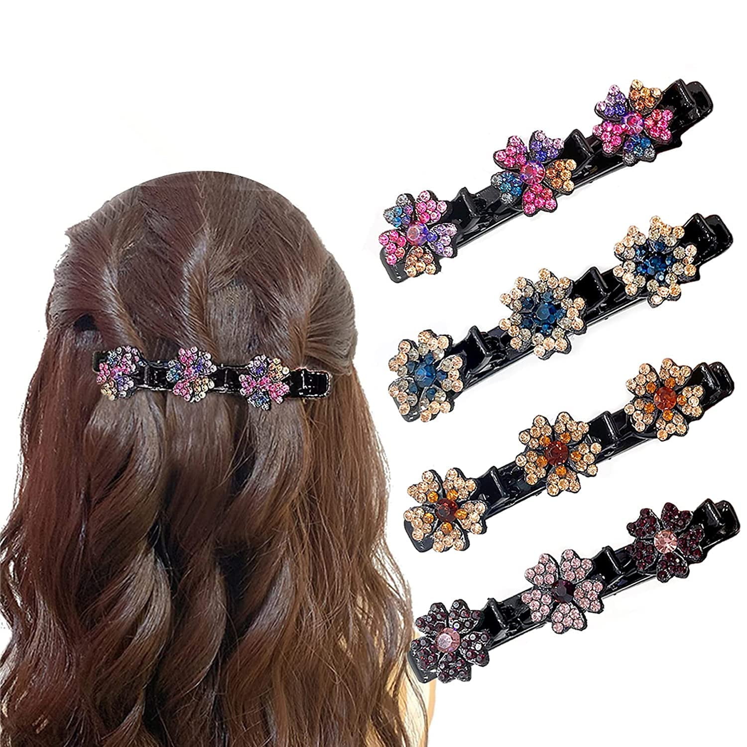 Sparkling Crystal Stone Braided Hair Clips, Satin Fabric Hair Bands ...