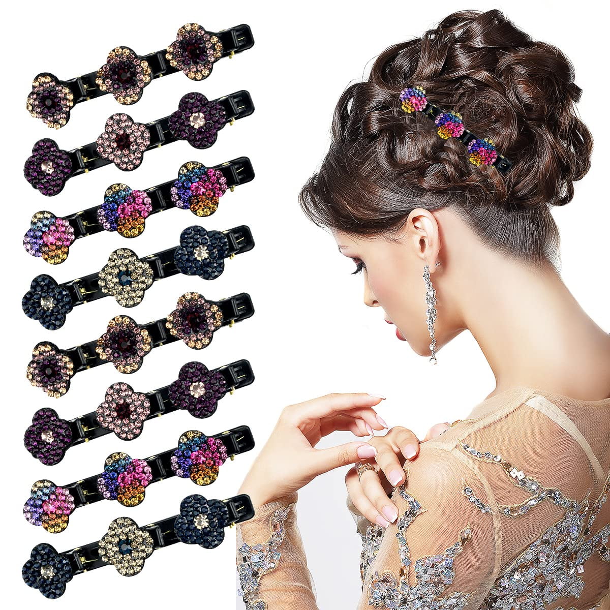 Sparkling Crystal Stone Braided Hair Clips,Satin Fabric Hair Bands ...