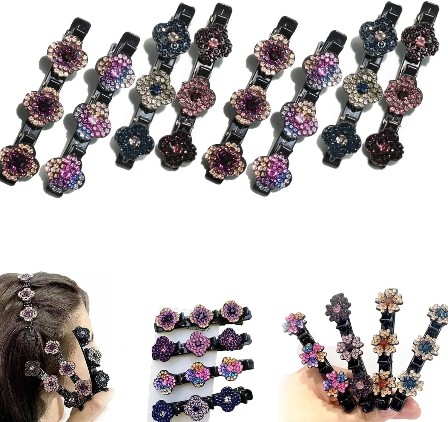Sparkling Crystal Stone Braided Hair Clips,Satin Fabric Hair Bands ...