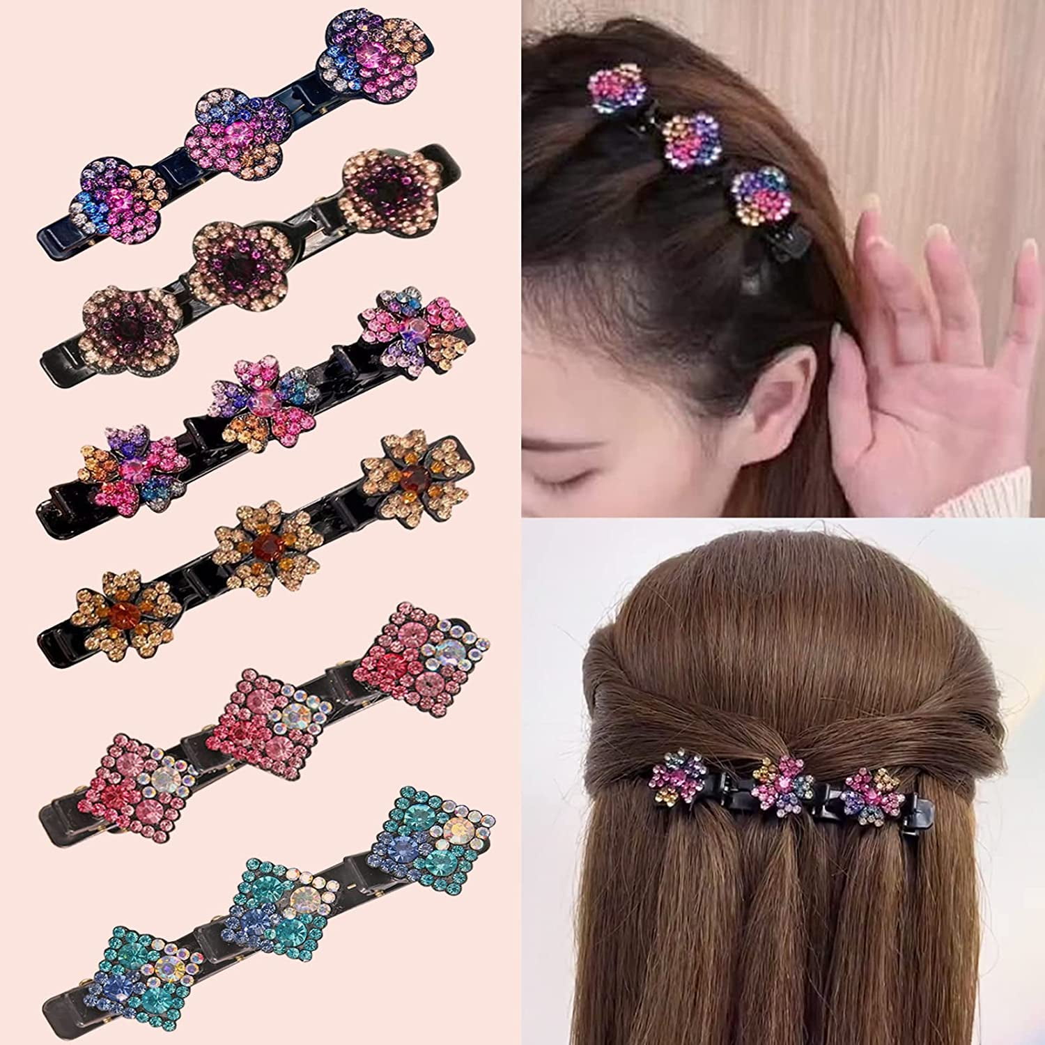 Sparkling Crystal Stone Braided Hair Clips for Women,6pc Stone Braided ...