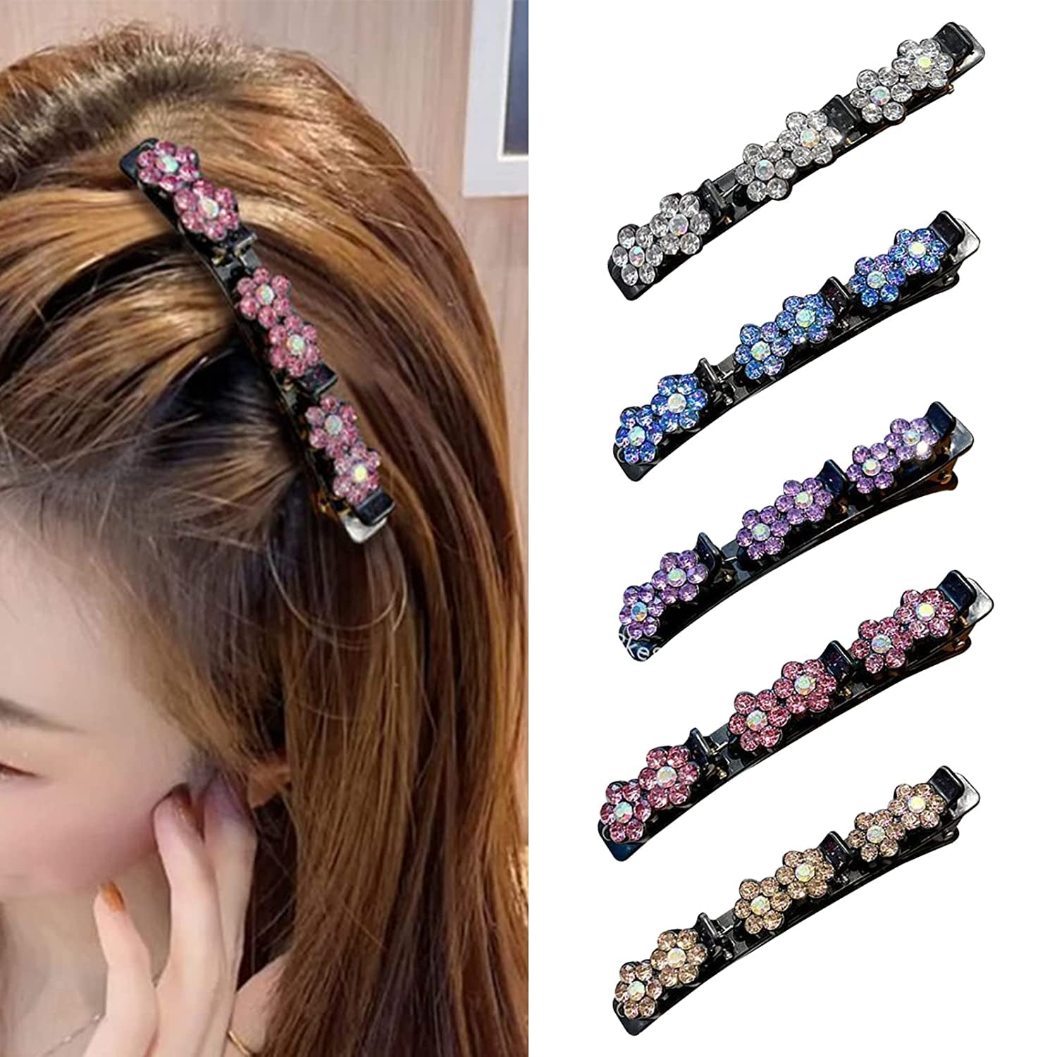Sparkling Crystal Stone Braided Hair Clips for Women Girls, Rhinestone ...