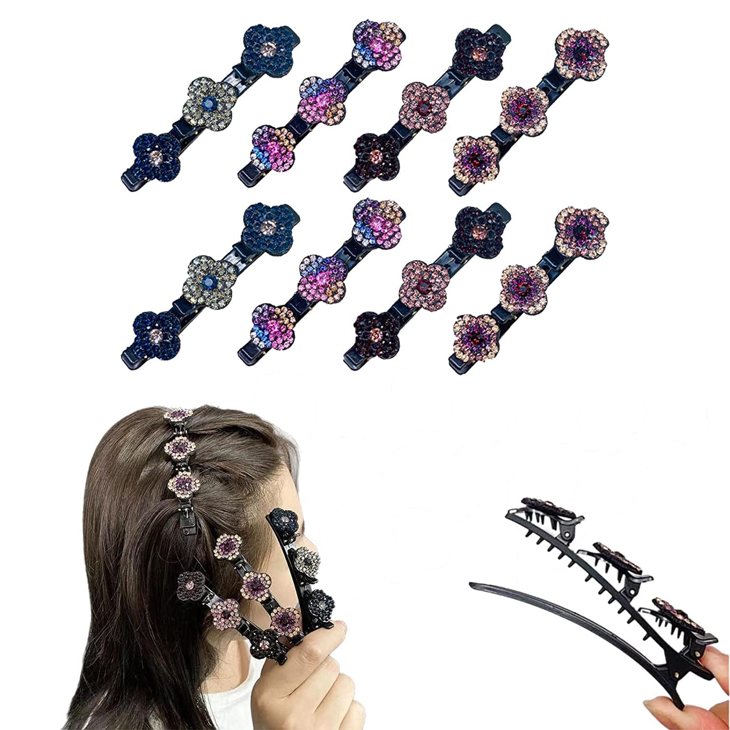 Sparkling Crystal Stone Braided Hair Clips for Women, Rhinestone ...
