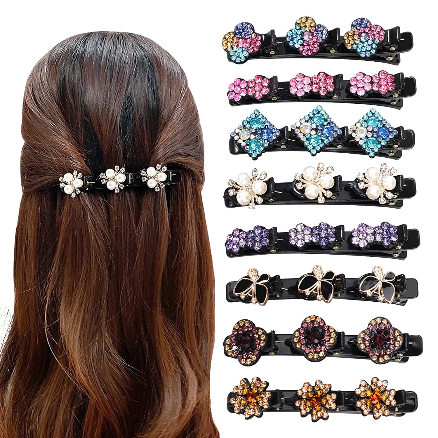 Sparkling Crystal Stone Double Layers Design Duckbill Clip with 3 Small ...