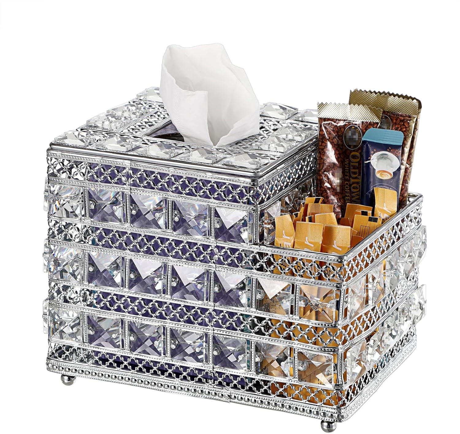 Sparkling Cube Tissue Box Cover - Square Crystal Tissue Box with Side ...