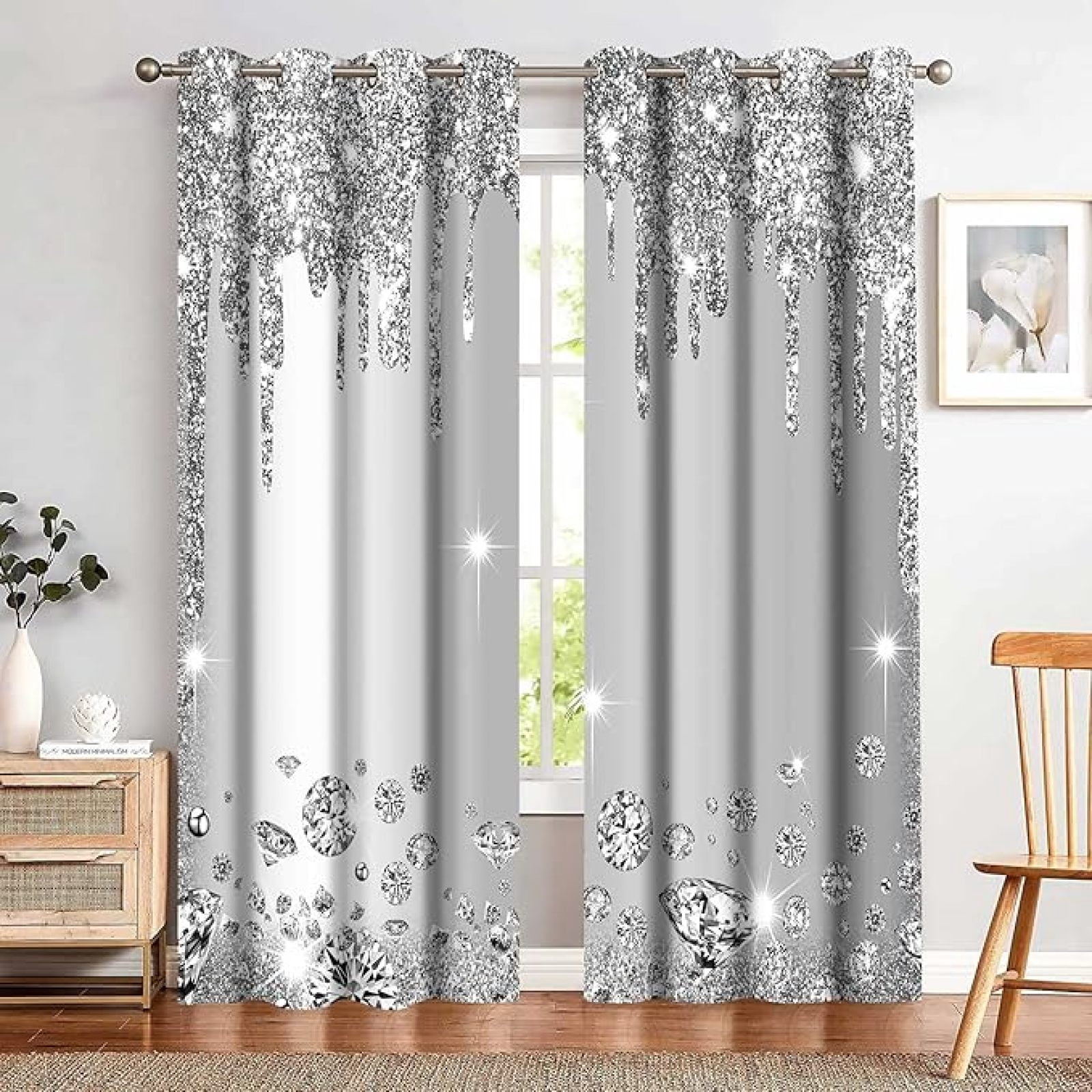 Sparkling Diamond Curtains Silver Shiny Drips Wall Decoration ...