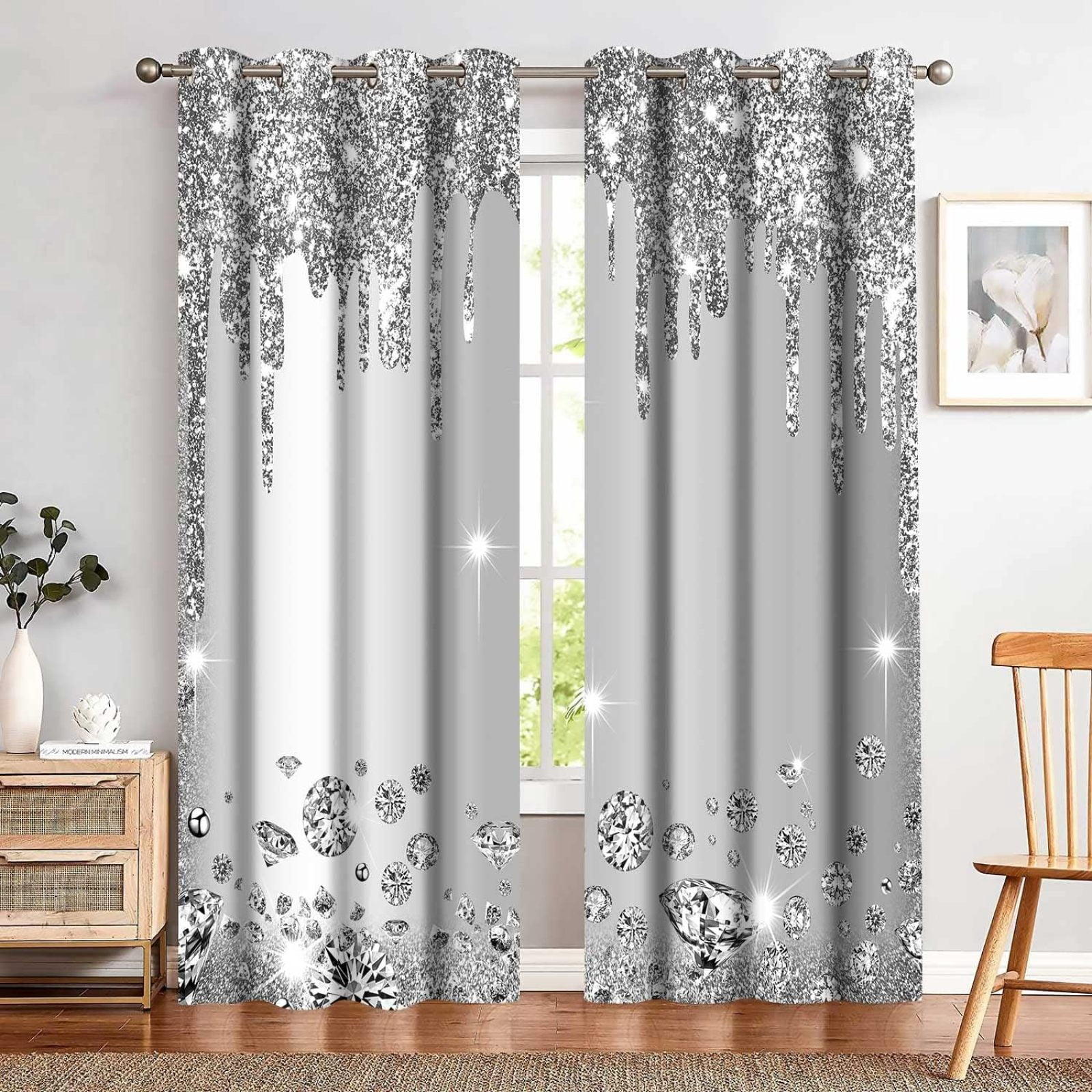 Sparkling Diamond Curtains Silver Shiny Drips Wall Decoration ...