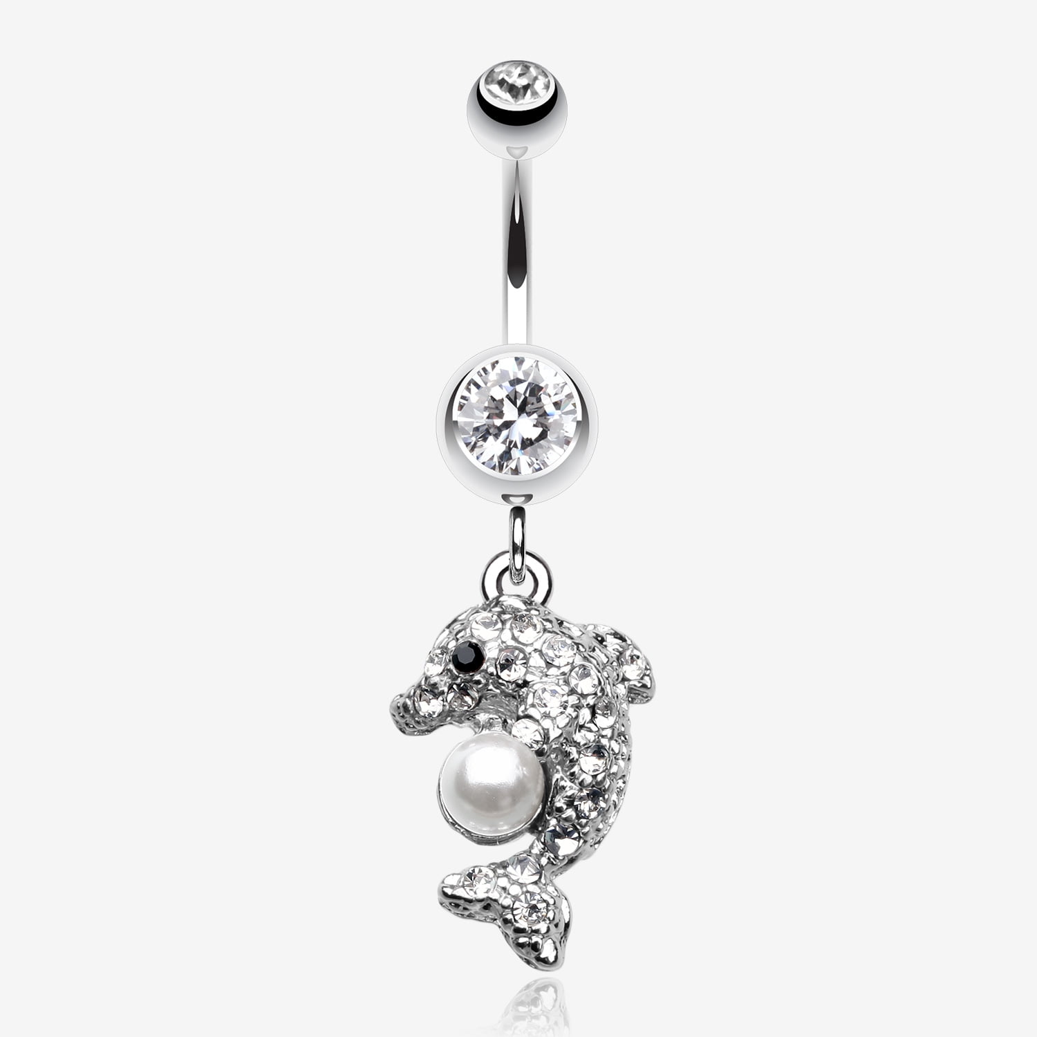 Sparkling Dolphin Belly Button Ring-Clear/White - Walmart.com