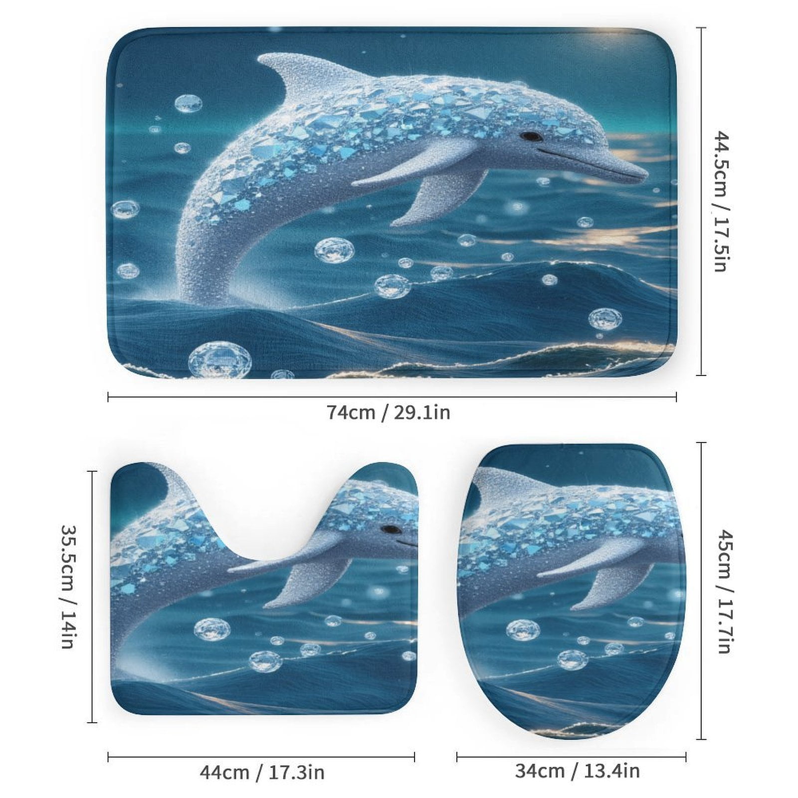 Sparkling Dolphin Ocean Moonlight Bathroom Mats Sets 3 Piece, Bath Mat ...